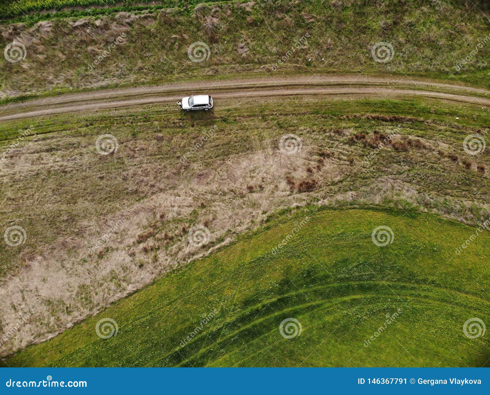 Drone Top View of Green Seed Fields and a Car Stock Image - Image of ...