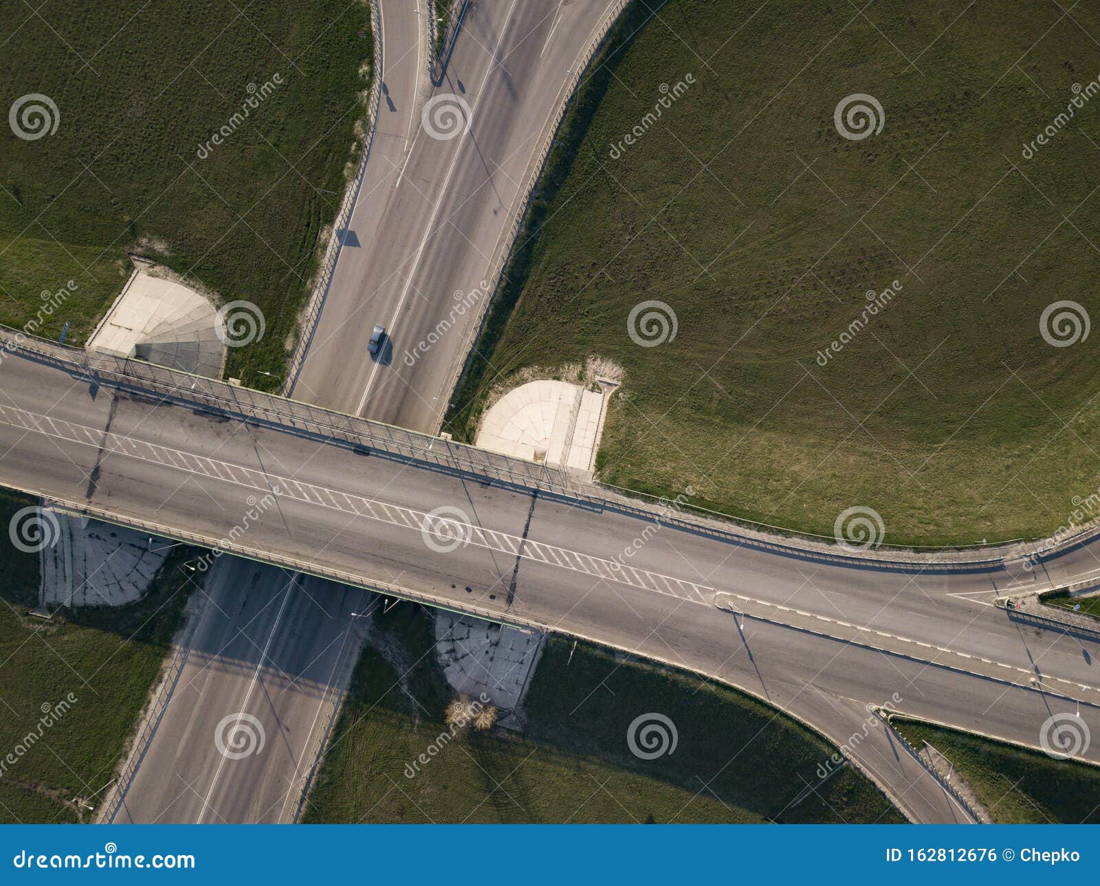Aerial Top View of Highway Intersection Junction Summer Morning Stock ...