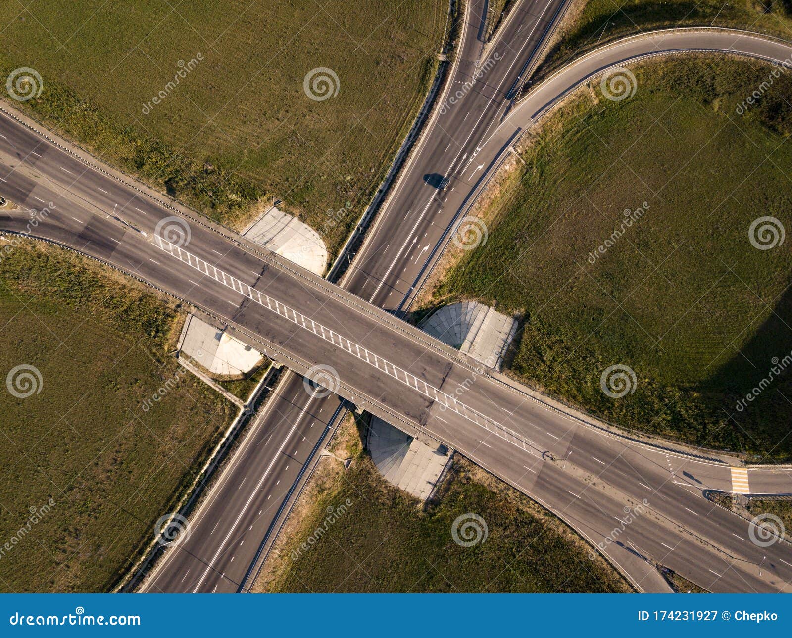 Aerial Top View of Highway Intersection Junction Summer Morning Stock ...