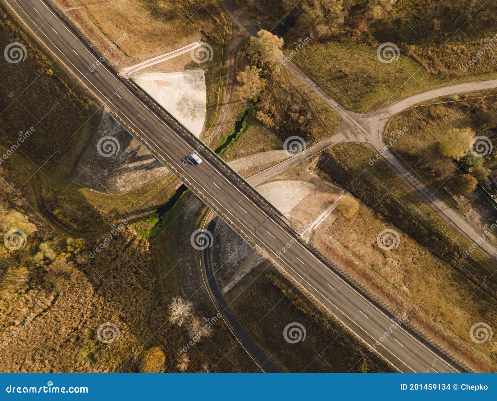 Aerial Top View of Highway Intersection Junction Summer Morning Stock ...