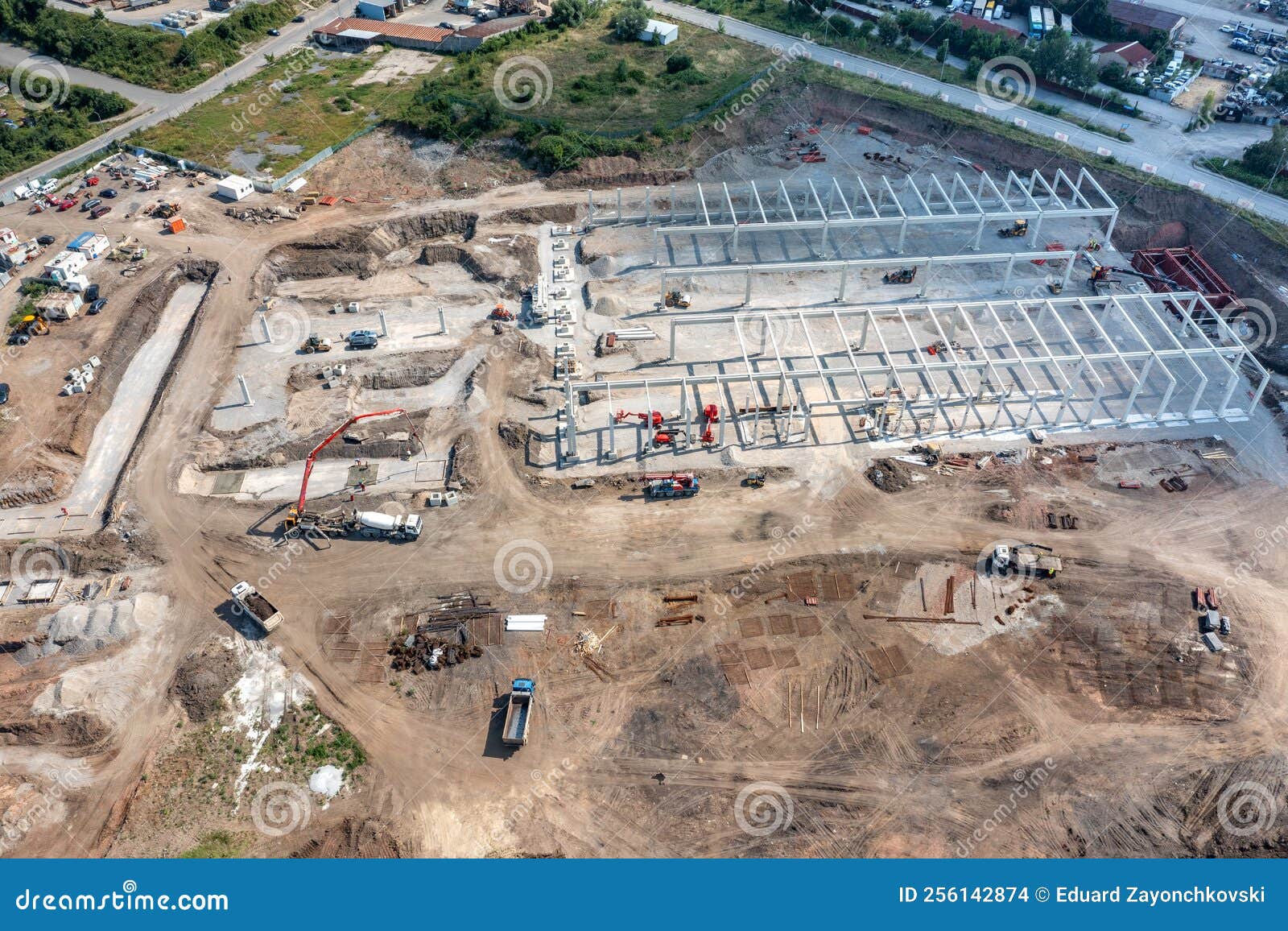 Huge Construction Site with Many Working Heavy Machines Stock Photo ...