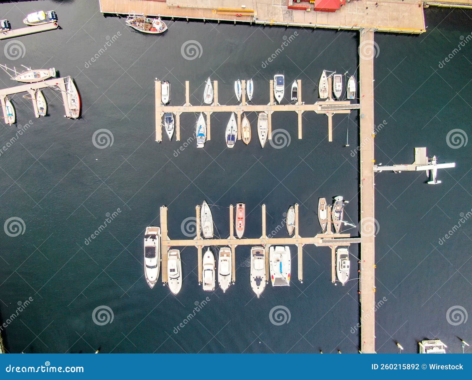 Aerial Top View of Moored Boats on a Harbor Stock Photo - Image of ...