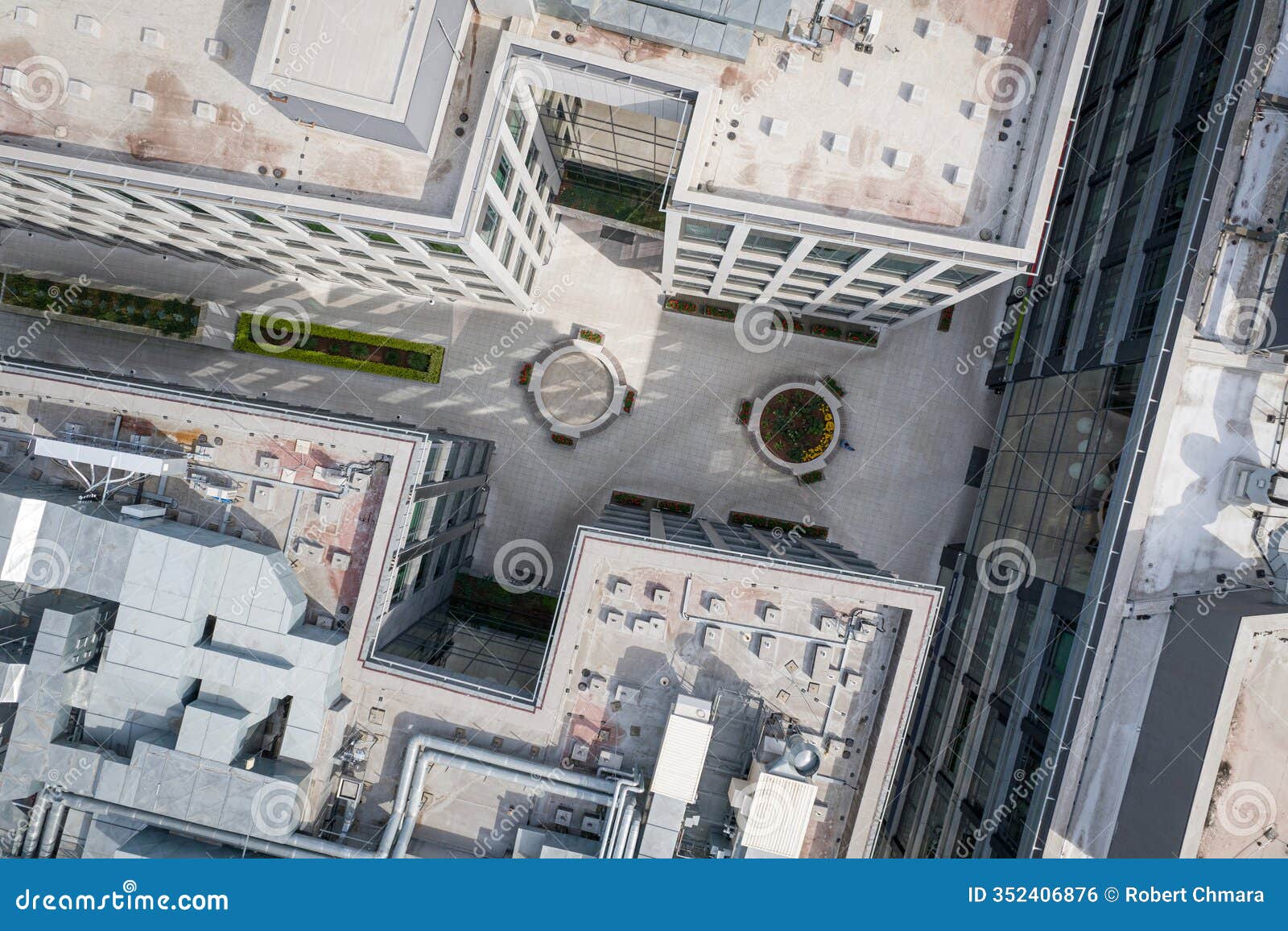 Aerial Top View of Office Buildings and a Courtyard Stock Photo - Image ...