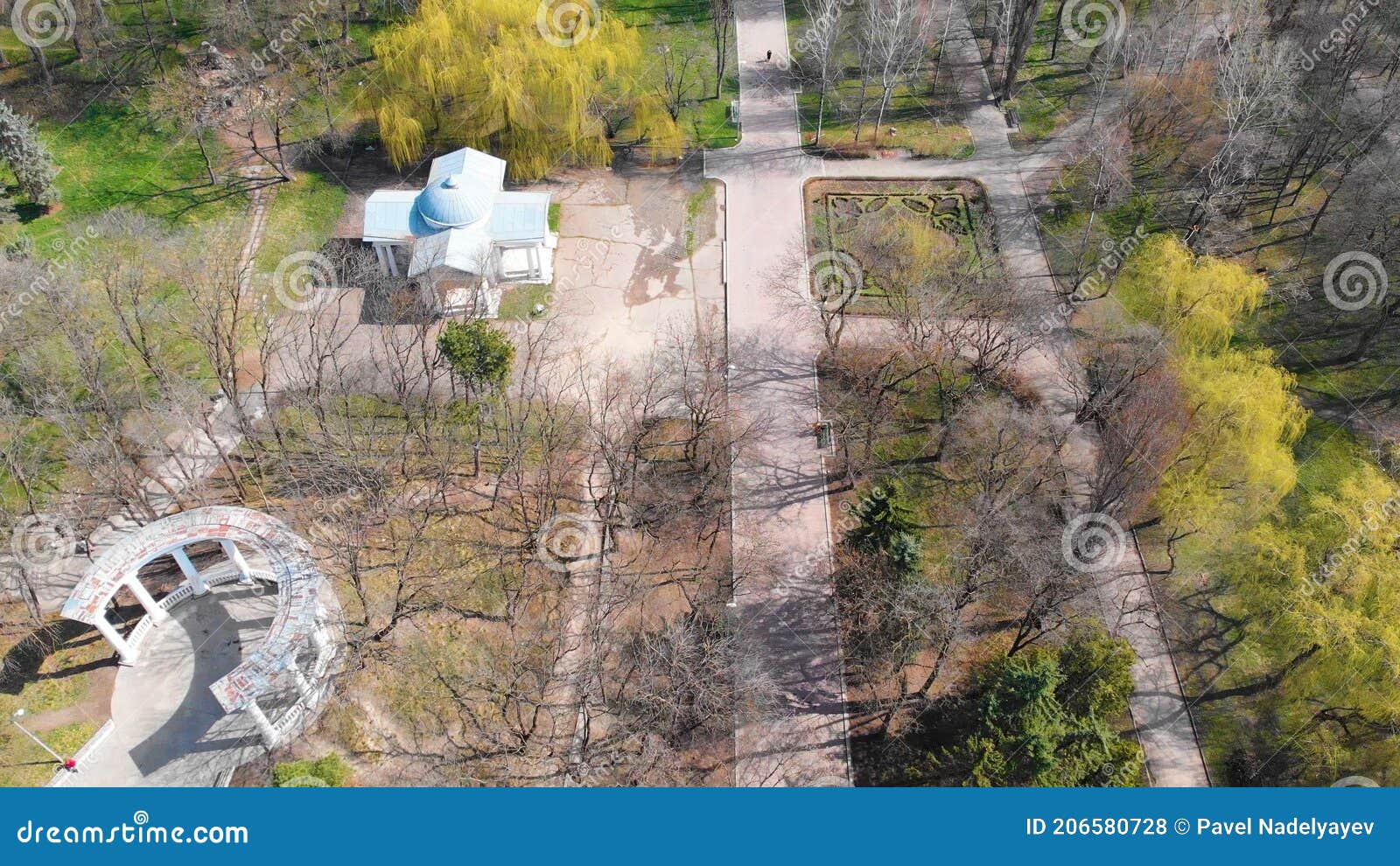 Aerial Top View of the Park with People Walking Along Paths Stock Photo ...