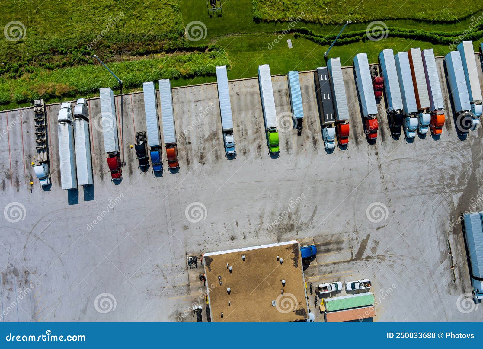 An Aerial View of Parking Trucks at a Rest Area on the Highway Stock ...