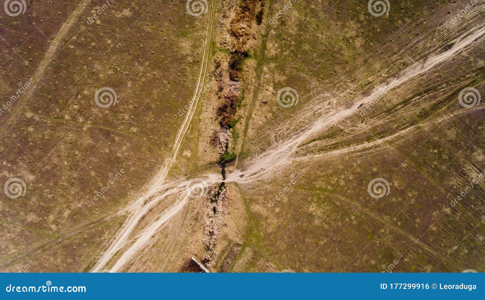 Aerial Top View on a Path among an Empty Field. Stock Photo - Image of ...