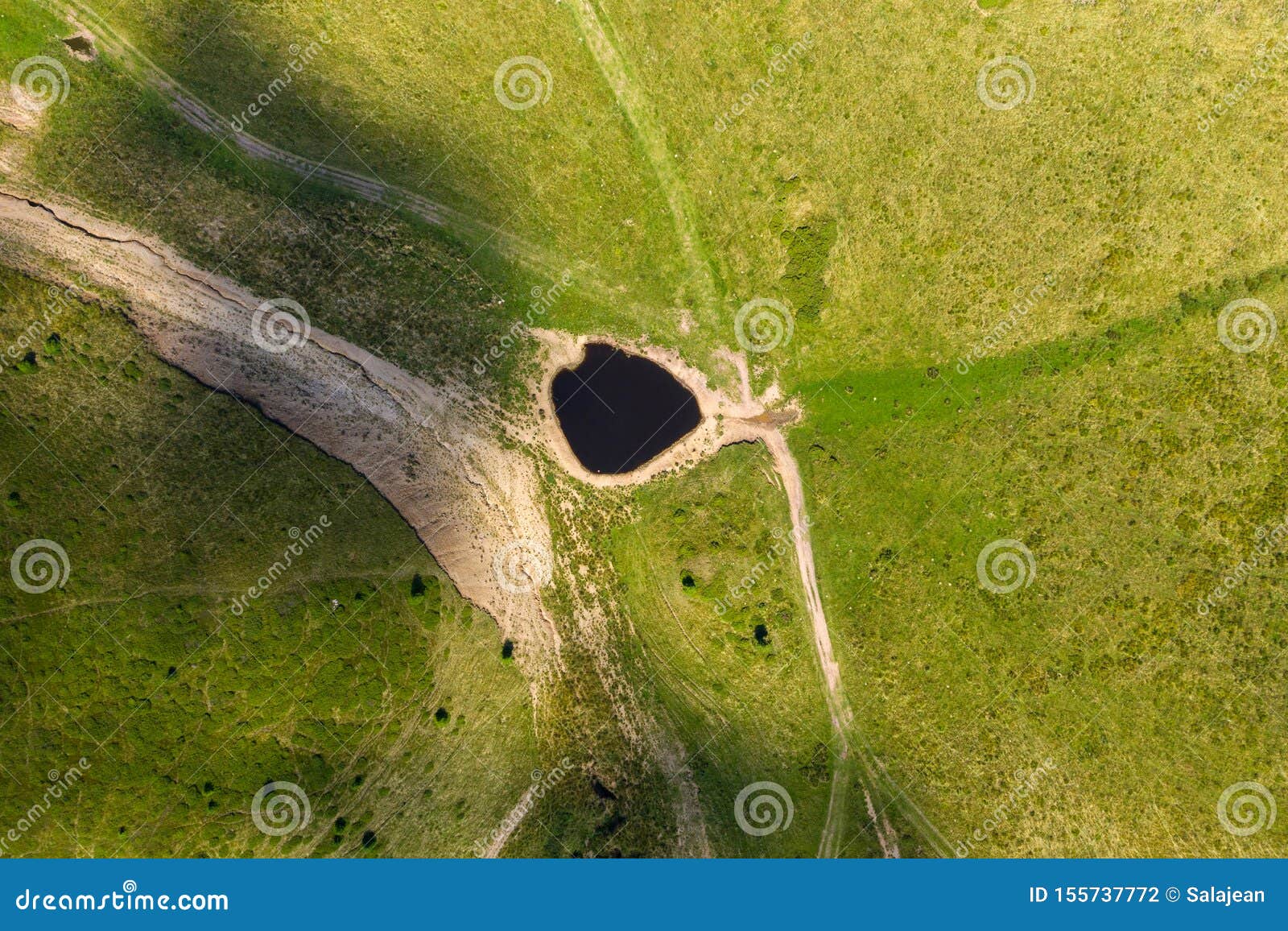 Aerial top view of a pond stock photo. Image of environment - 155737772