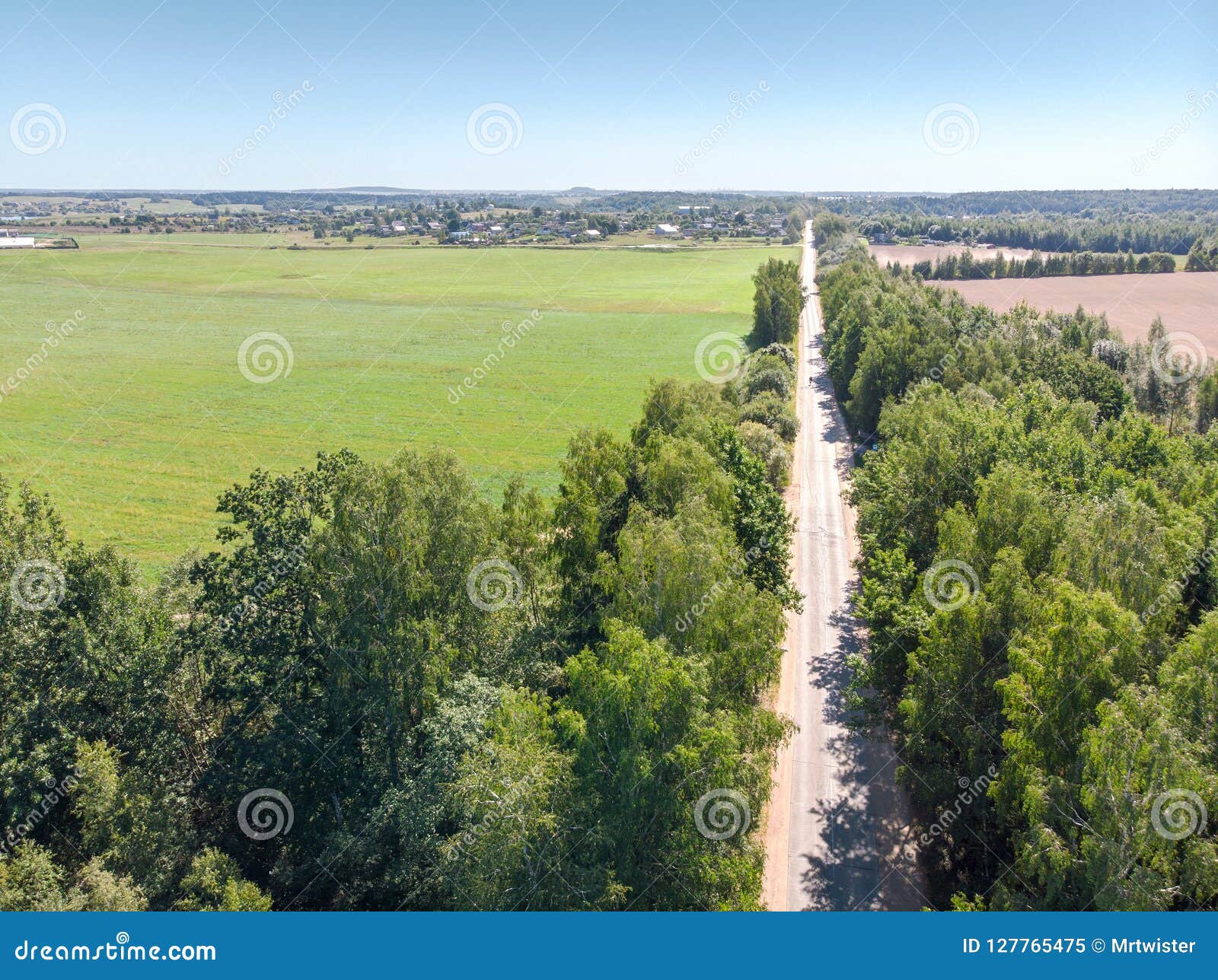 Aerial Top View of Rural Area Landscape with Fields and Road Stock ...