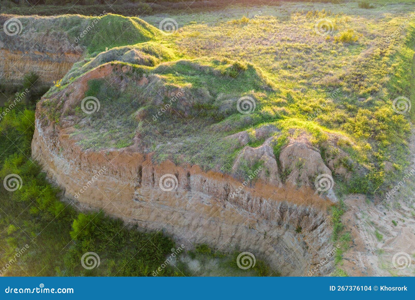 Aerial Top View of Sand Quarry with Green Trees, Slope of Open Pit ...