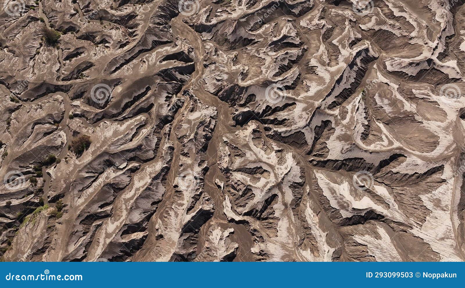 Aerial Top View of Sand Texture Detail Around Bromo Volcano Crater ...