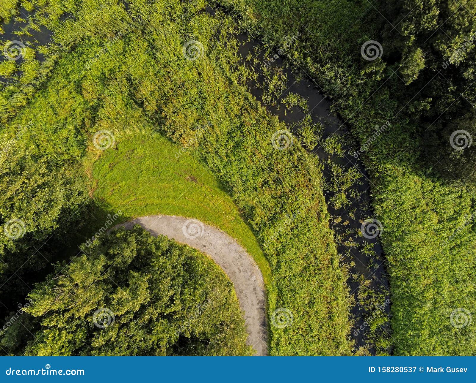 Aerial View Small Path Alongside Trees and Creek Stock Image - Image of ...
