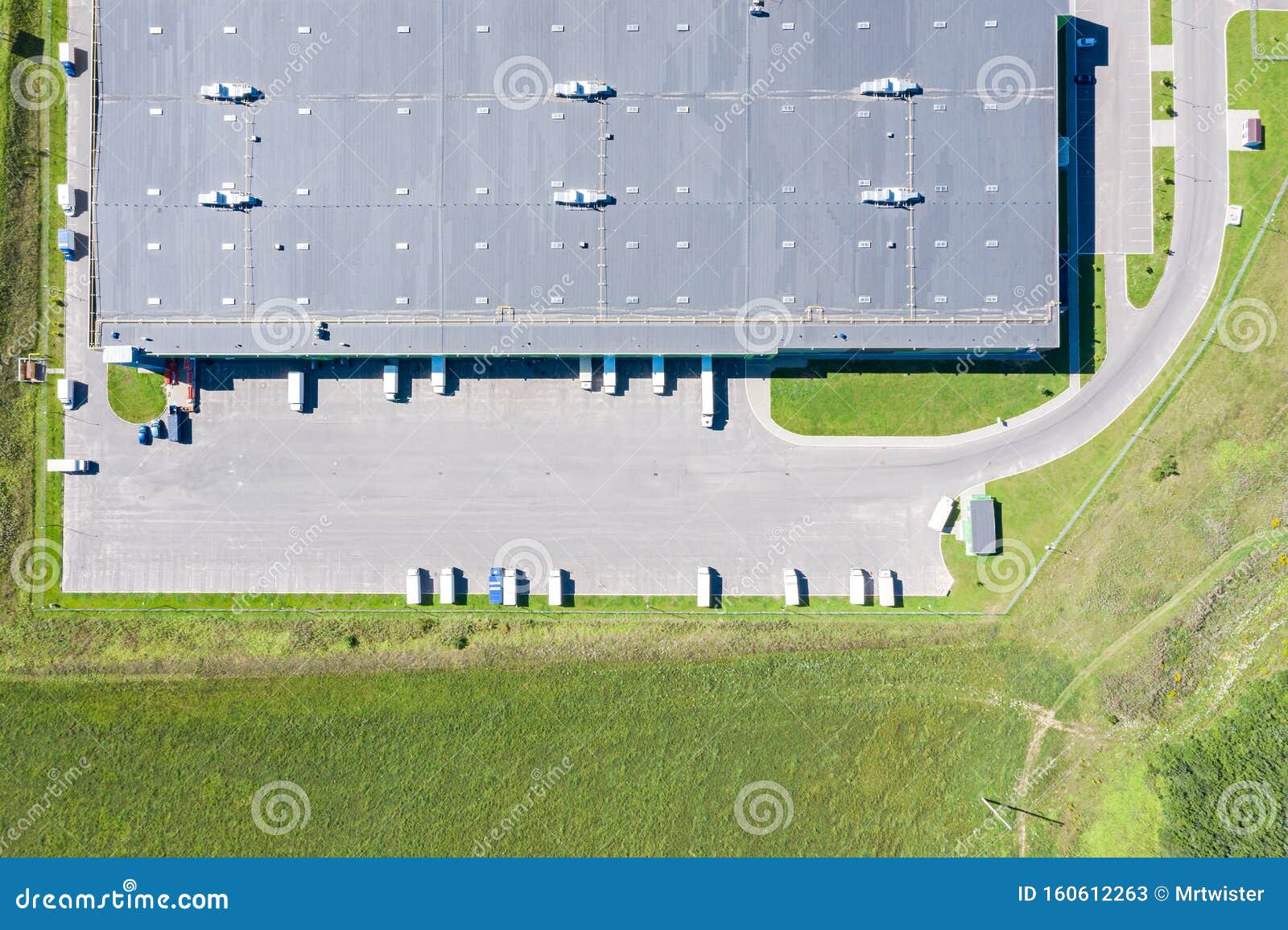 Aerial Top View of Warehouse with Trucks for Loading Goods Stock Image ...