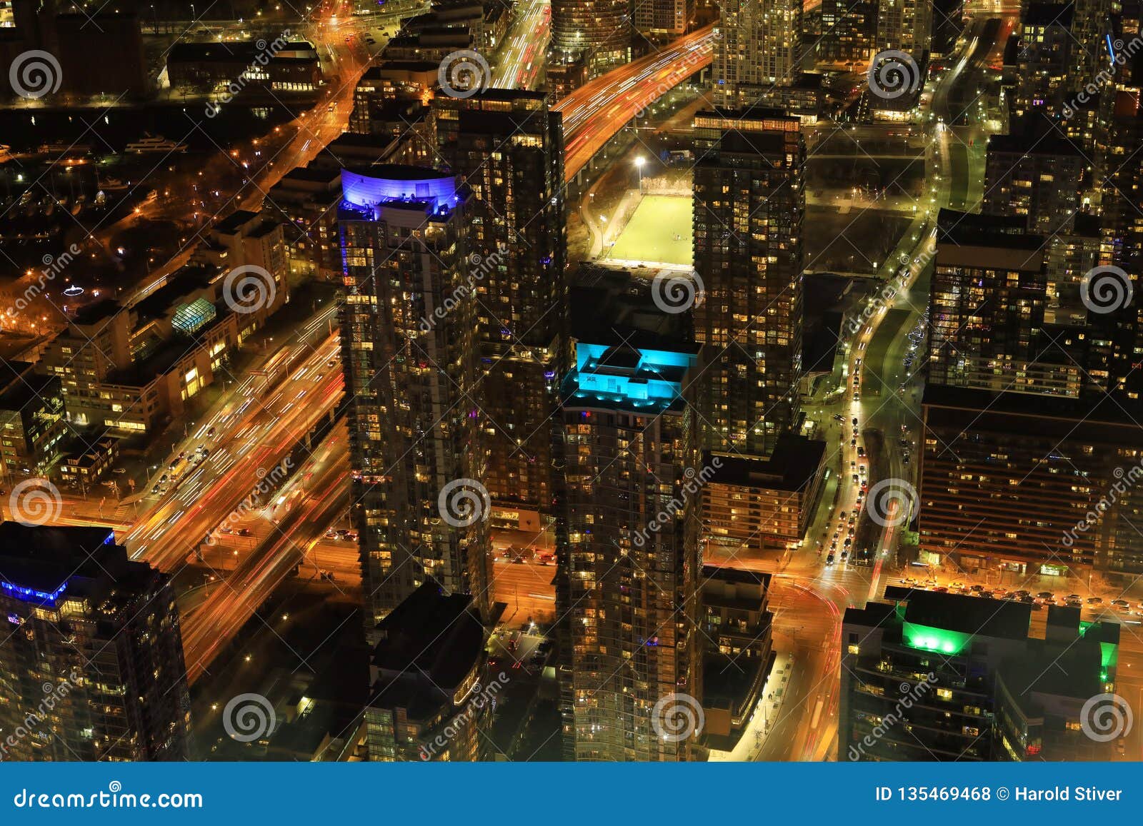 Aerial of Toronto Highways at Night Stock Photo - Image of america ...