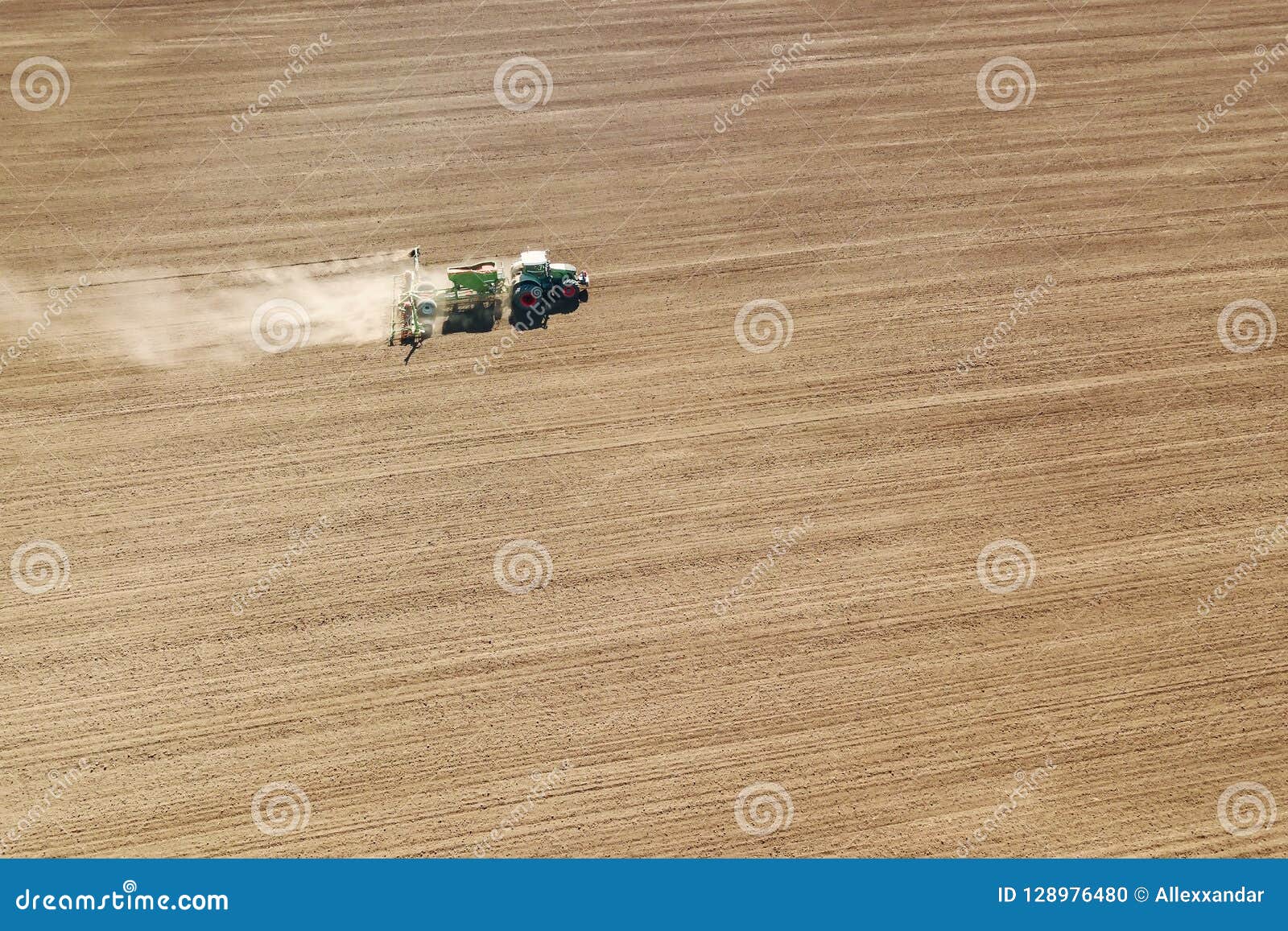 Aerial Tractor Sowing Crops at Field Stock Photo - Image of sowing ...