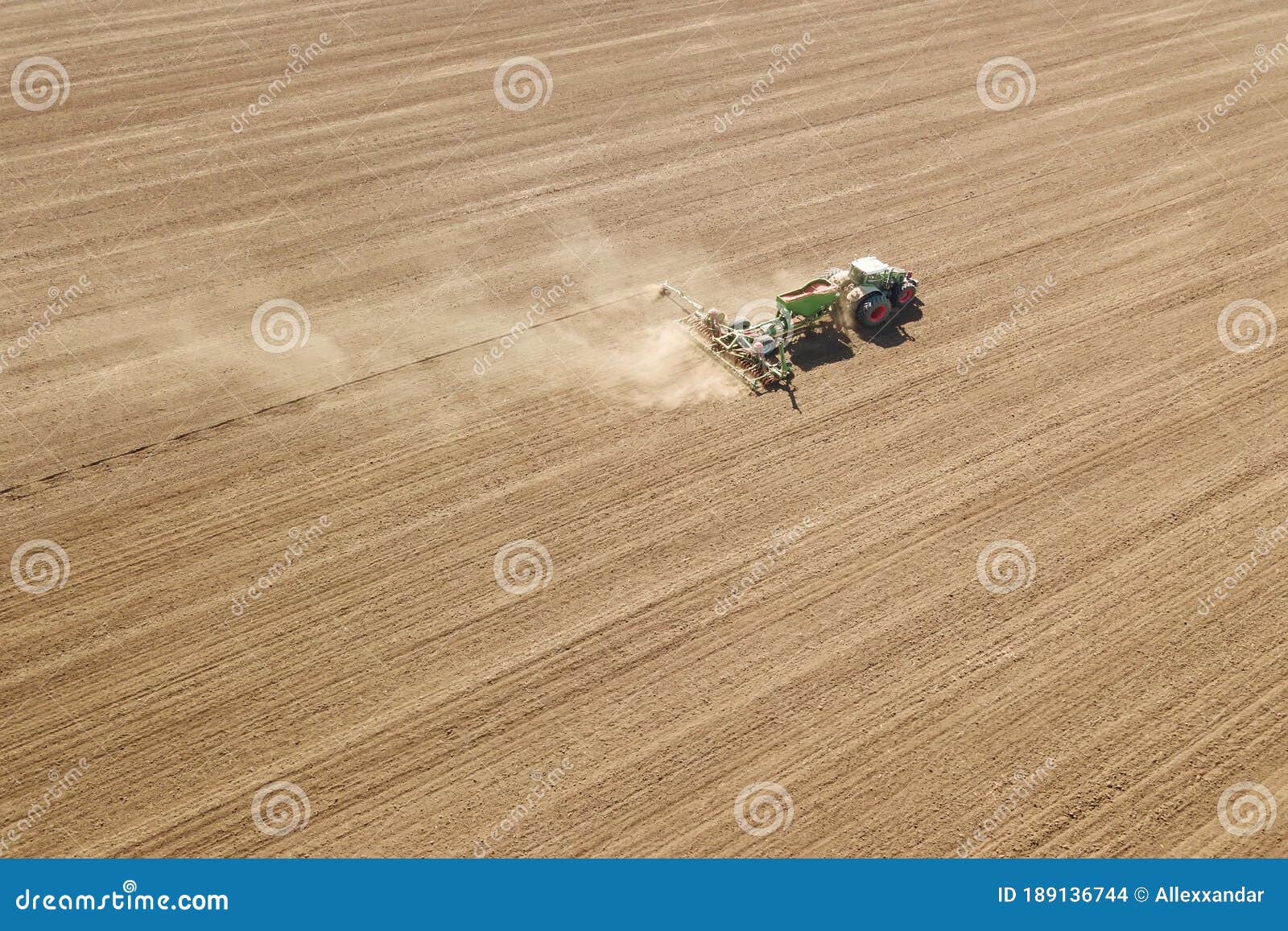 Aerial Tractor Sowing Crops at Field Stock Photo - Image of industry ...