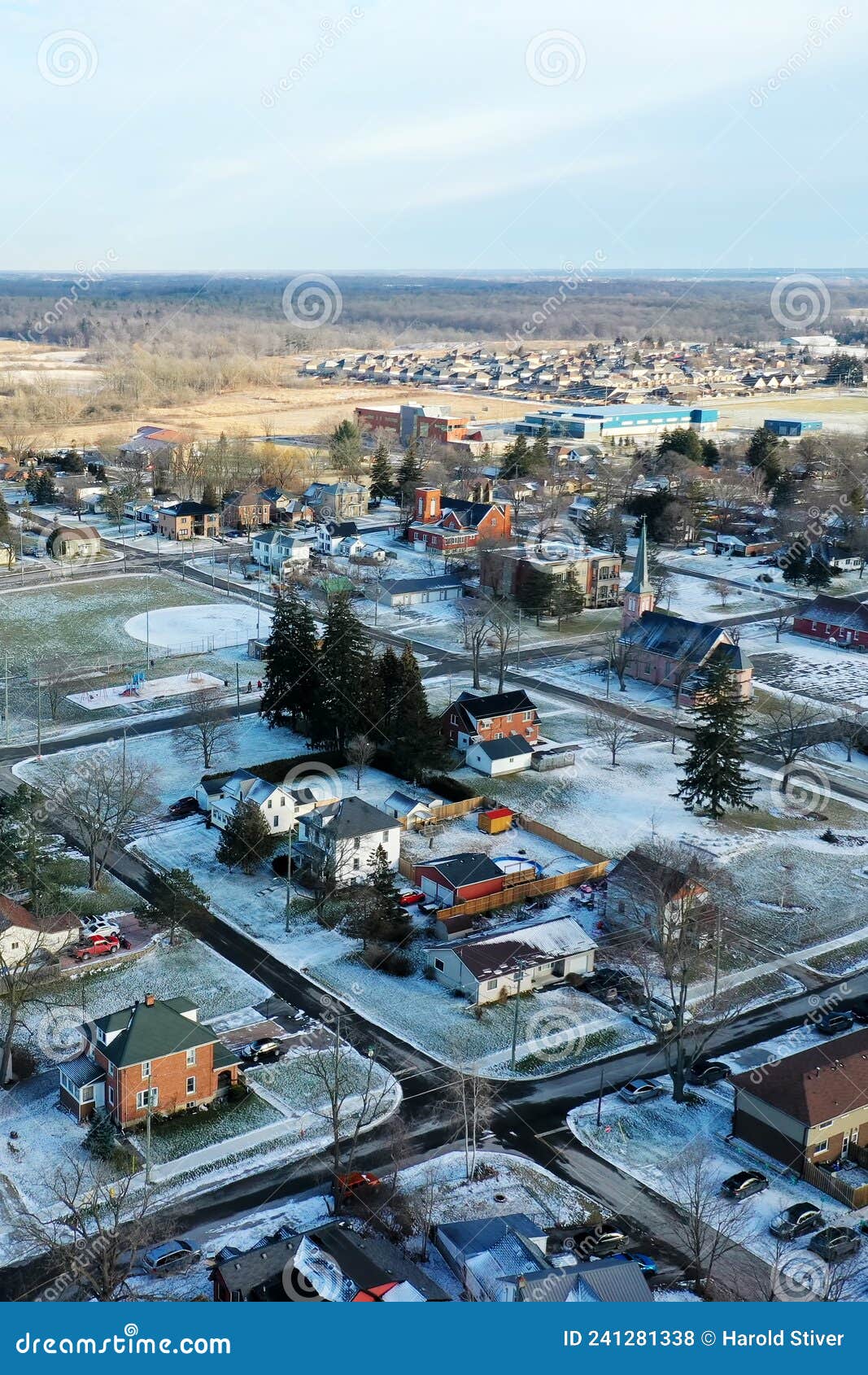 Aerial Vertical of Cayuga, Ontario, Canada in Winter Stock Photo ...