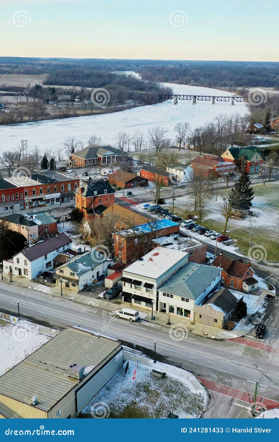 Aerial Vertical of Cayuga, Ontario, Canada on Winter Day Stock Image ...