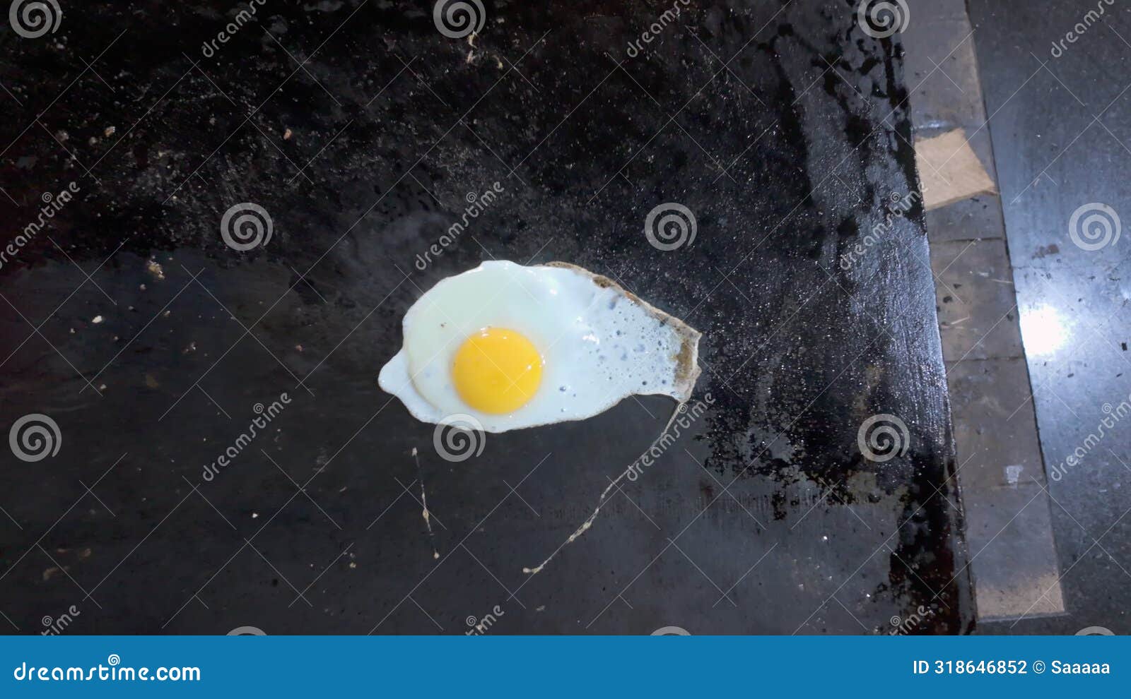Delicious Fried Egg Cooking on Hot Griddle Overhead View Stock Photo ...