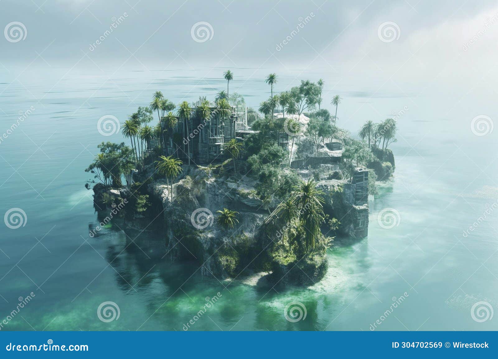 Aerial View of an Abandoned Pirate Island, AI-generated. Stock ...