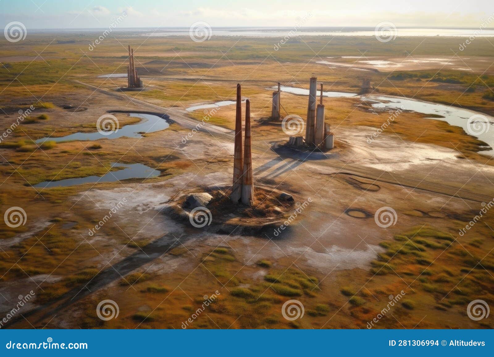 Aerial View of an Abandoned Test Site Landscape Stock Illustration ...