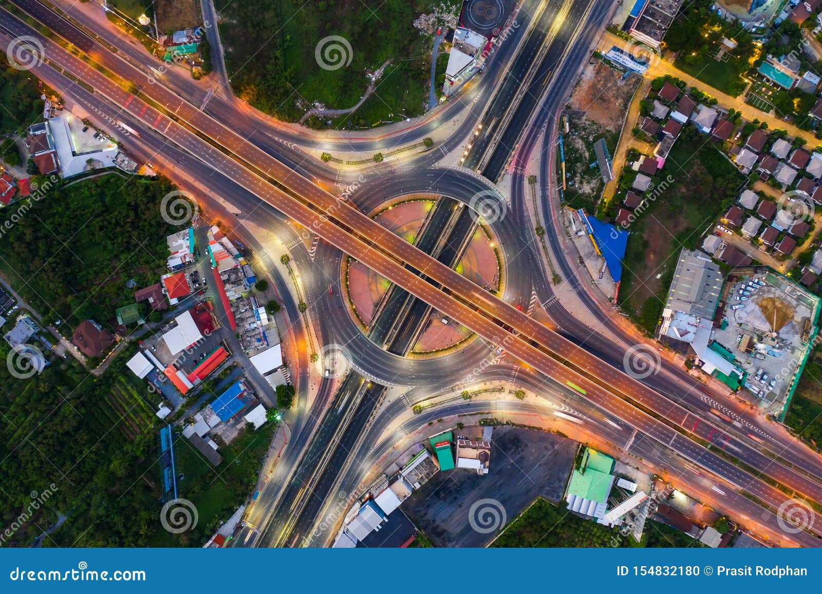 Aerial View Above Of Busy Highway Road Junctions At Day. The ...