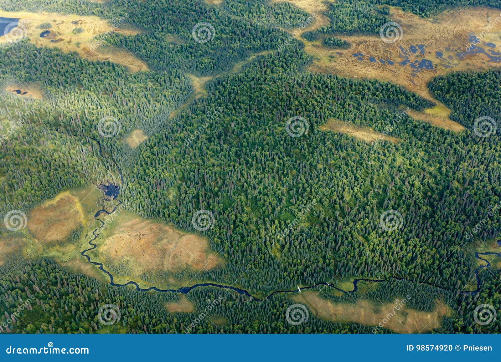Aerial View and Abstract Patterns of Taiga Forest, River and Lakes ...