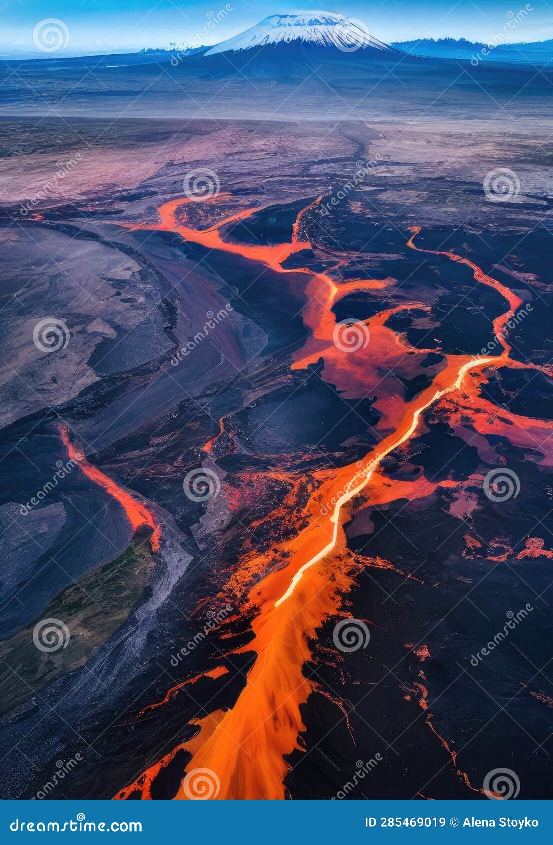 Aerial View of the Active Volcano with Lava Stock Illustration ...