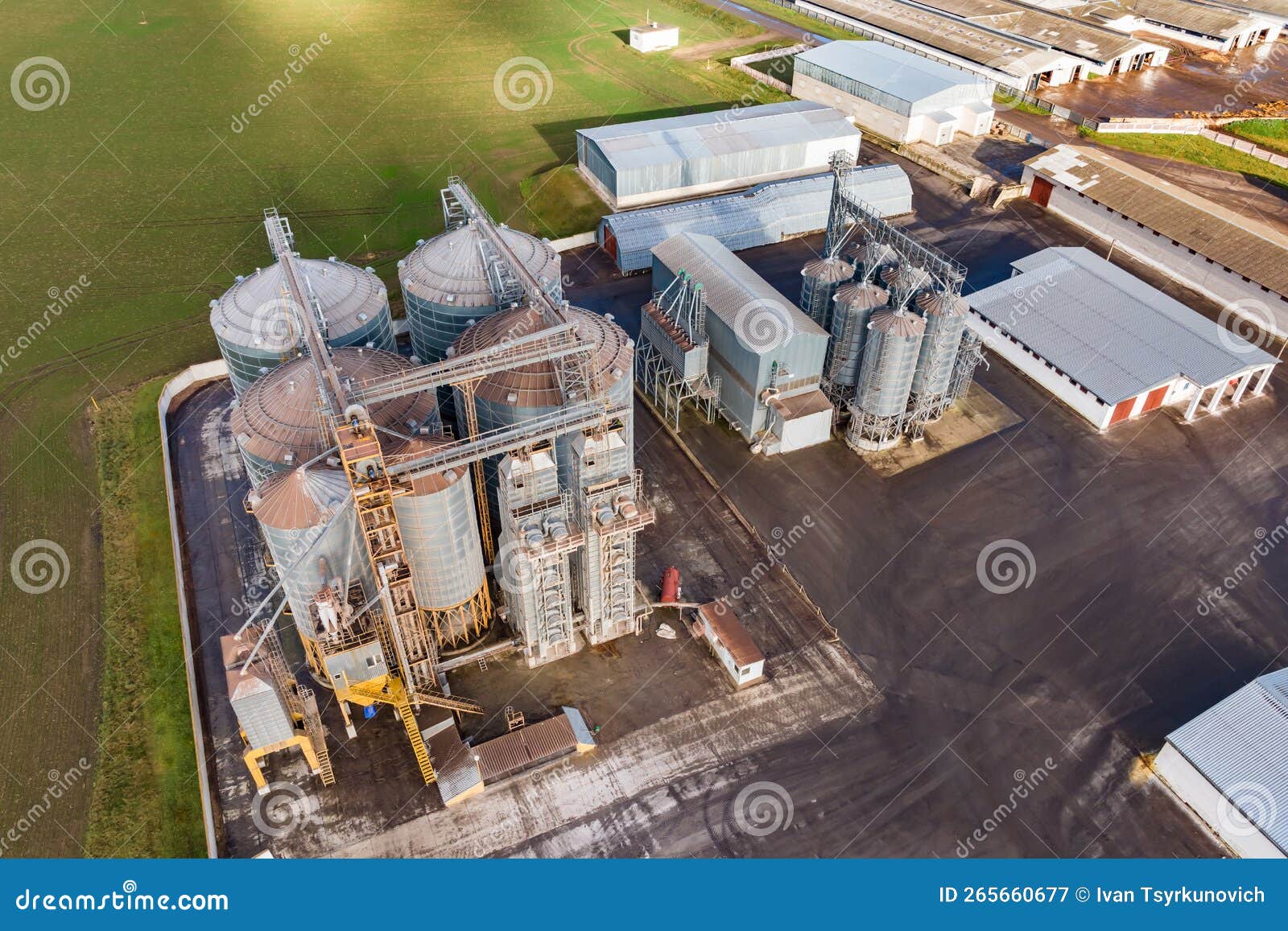Aerial View on Agro-industrial Complex with Silos and Grain Drying Line ...