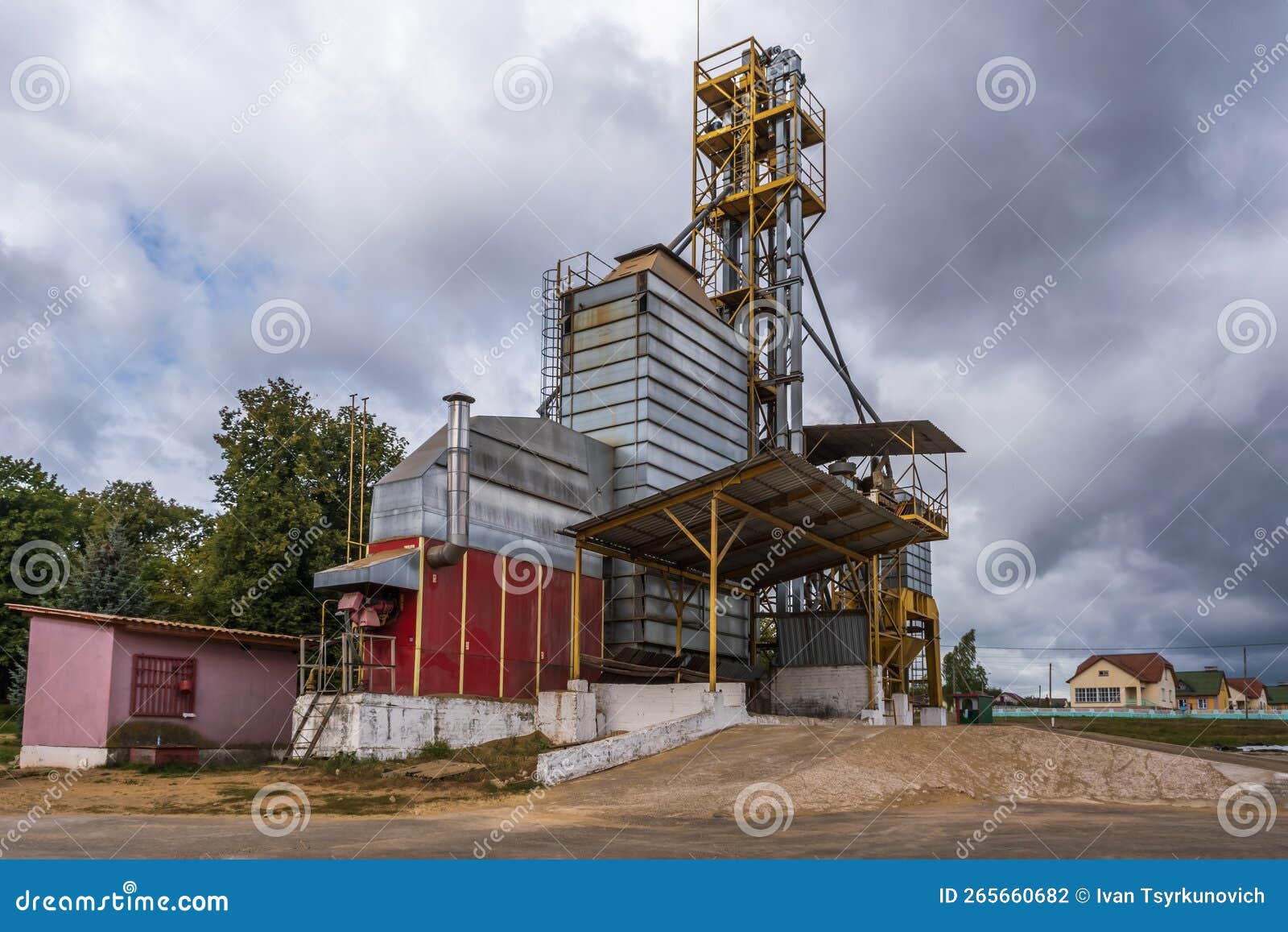 Aerial View on Agro-industrial Complex with Silos and Grain Drying Line ...