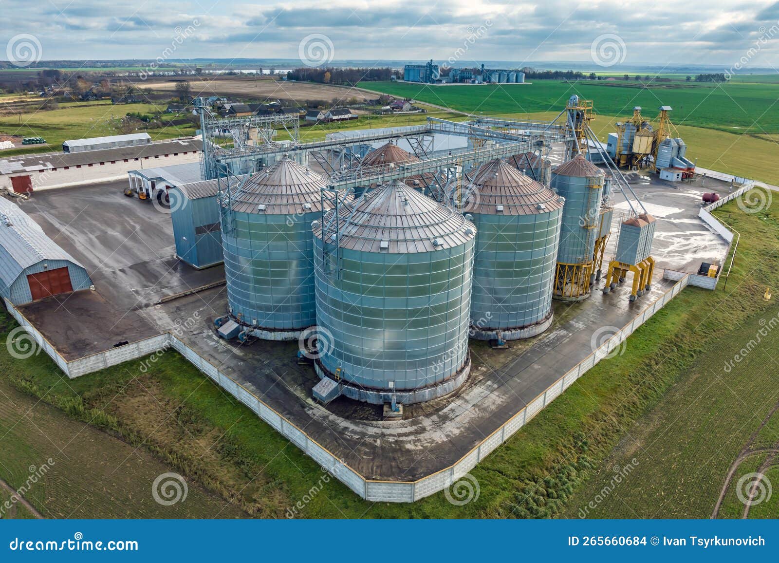 Aerial View on Agro-industrial Complex with Silos and Grain Drying Line ...