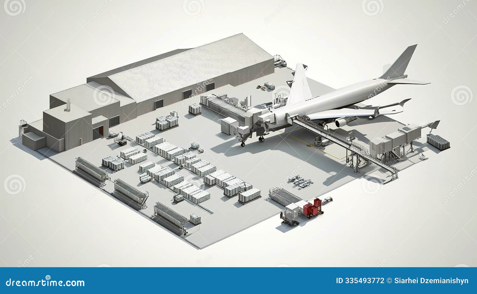 Aerial View of an Airport Cargo Facility with an Aircraft Loading and ...