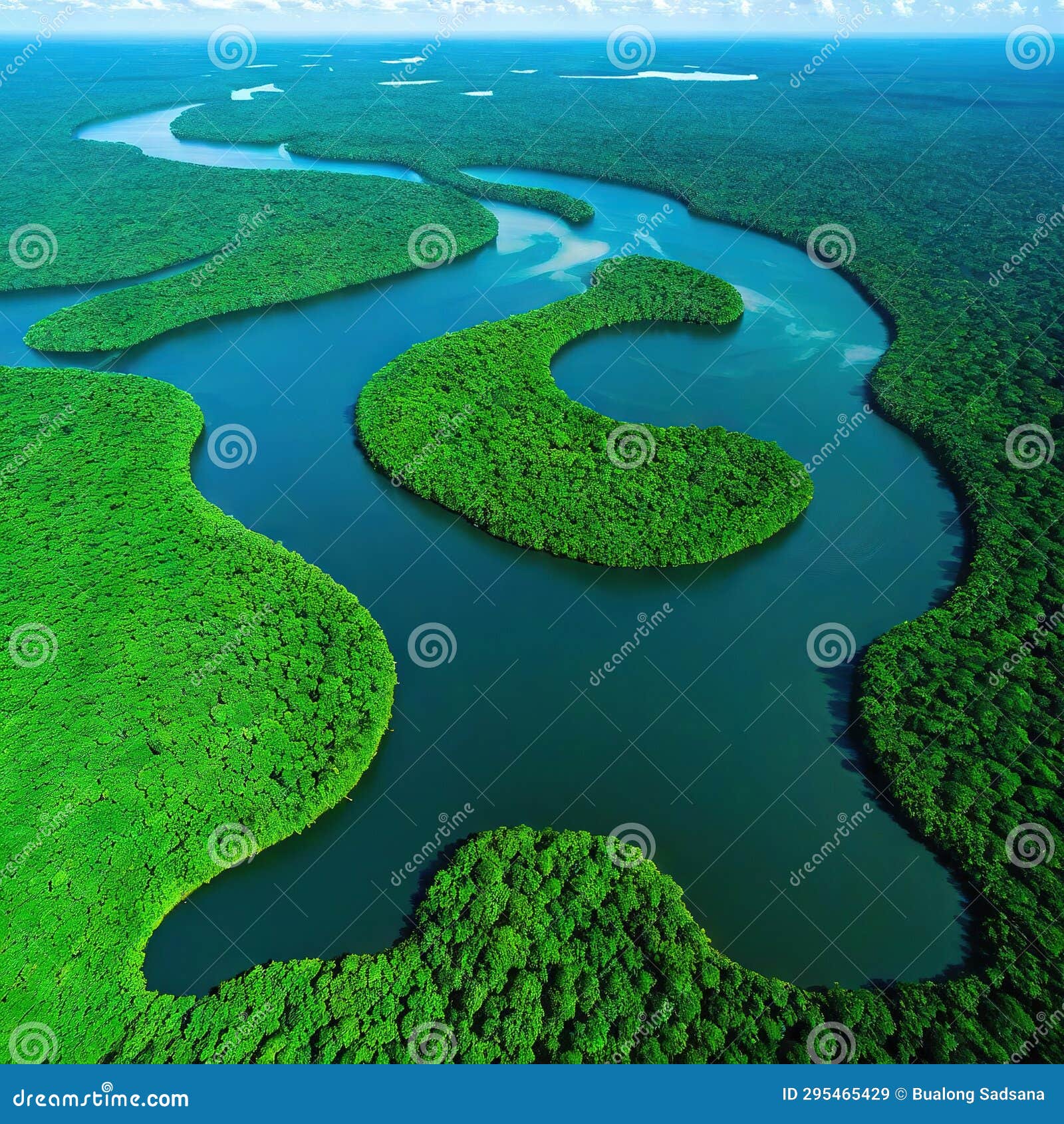 Aerial view of the Amazon stock illustration. Illustration of majestic ...