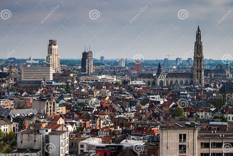 Aerial view of Antwerp stock image. Image of town, antwerp - 40838657