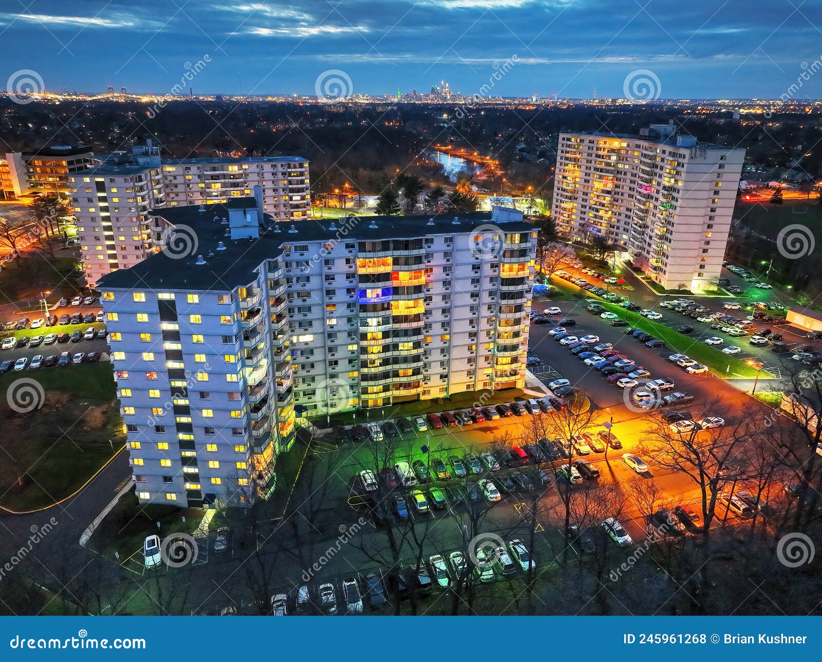Aerial View of an Apartment Complex at Night Stock Photo - Image of ...