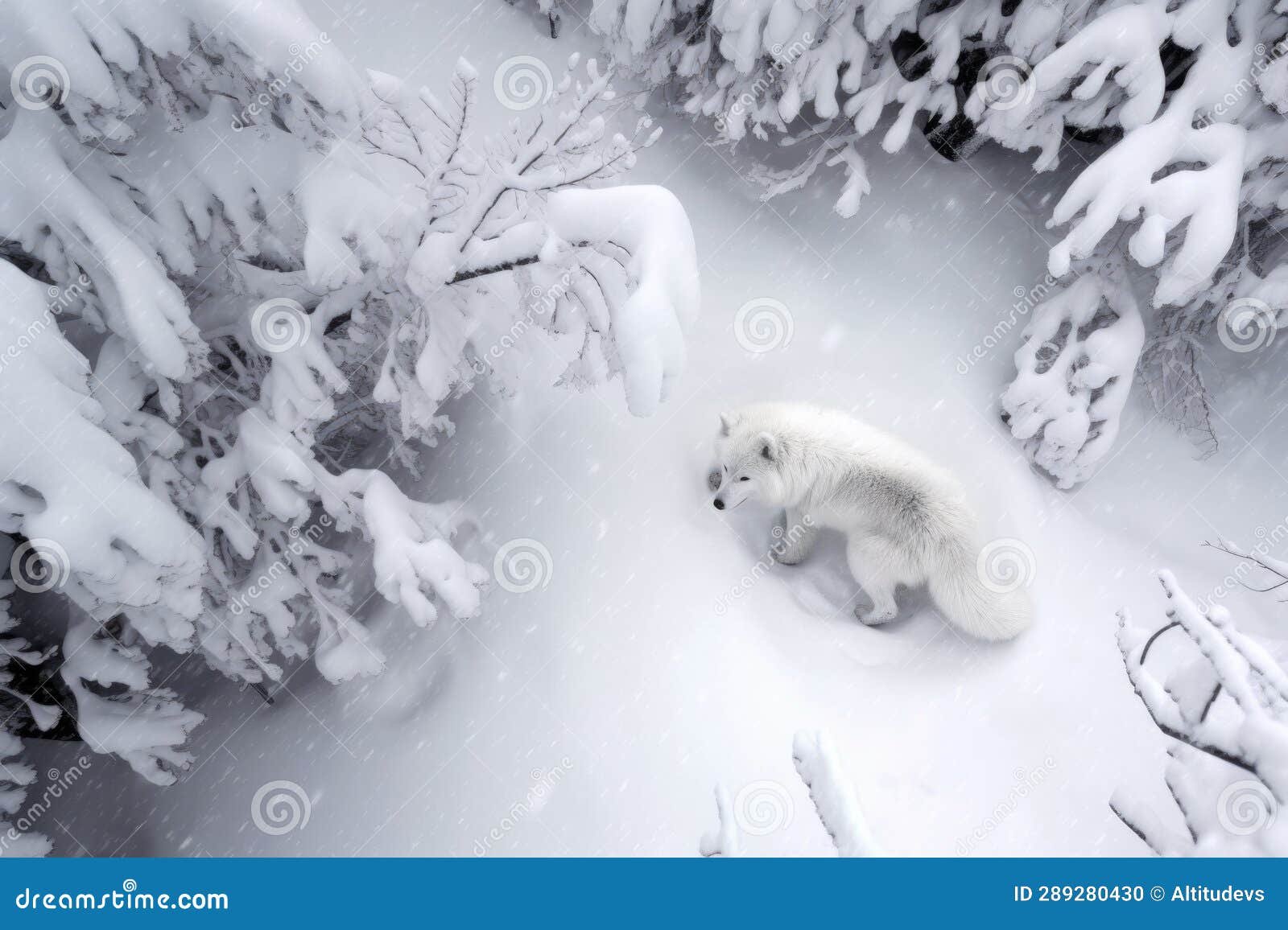 Aerial View of Arctic Fox Hunting in Snow Stock Photo - Image of arctic ...