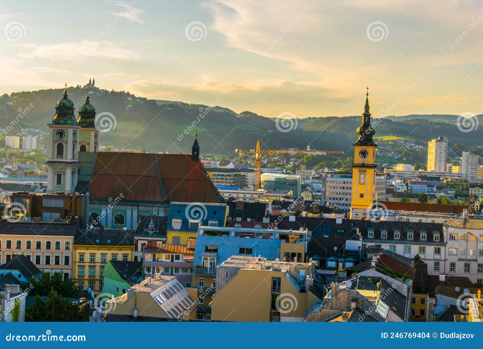 Aerial View of the Austrian City Linz Including the Old Cathedral ...
