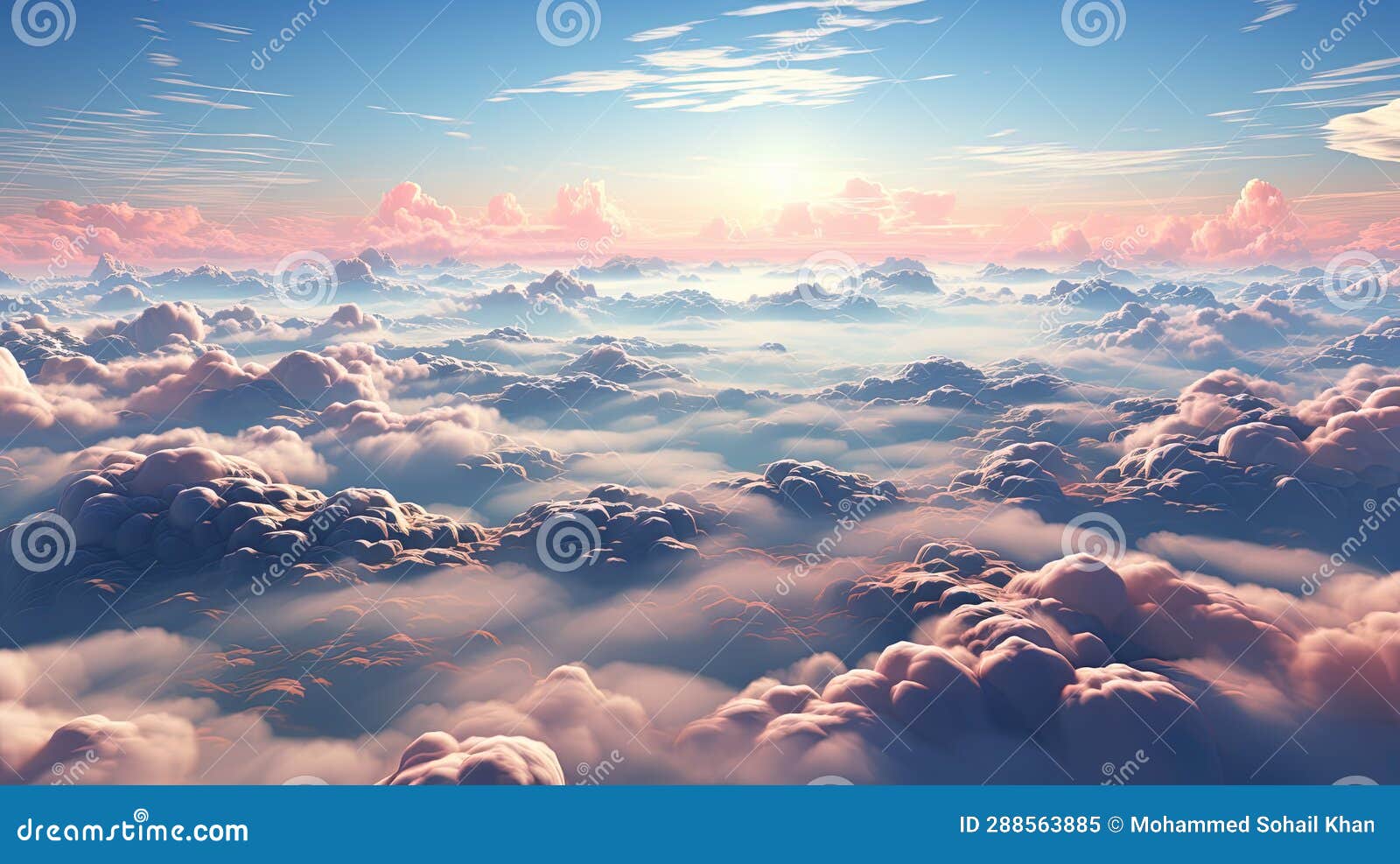 Aerial View of Background with White Nad Pink Dense Fluffy Clouds on ...