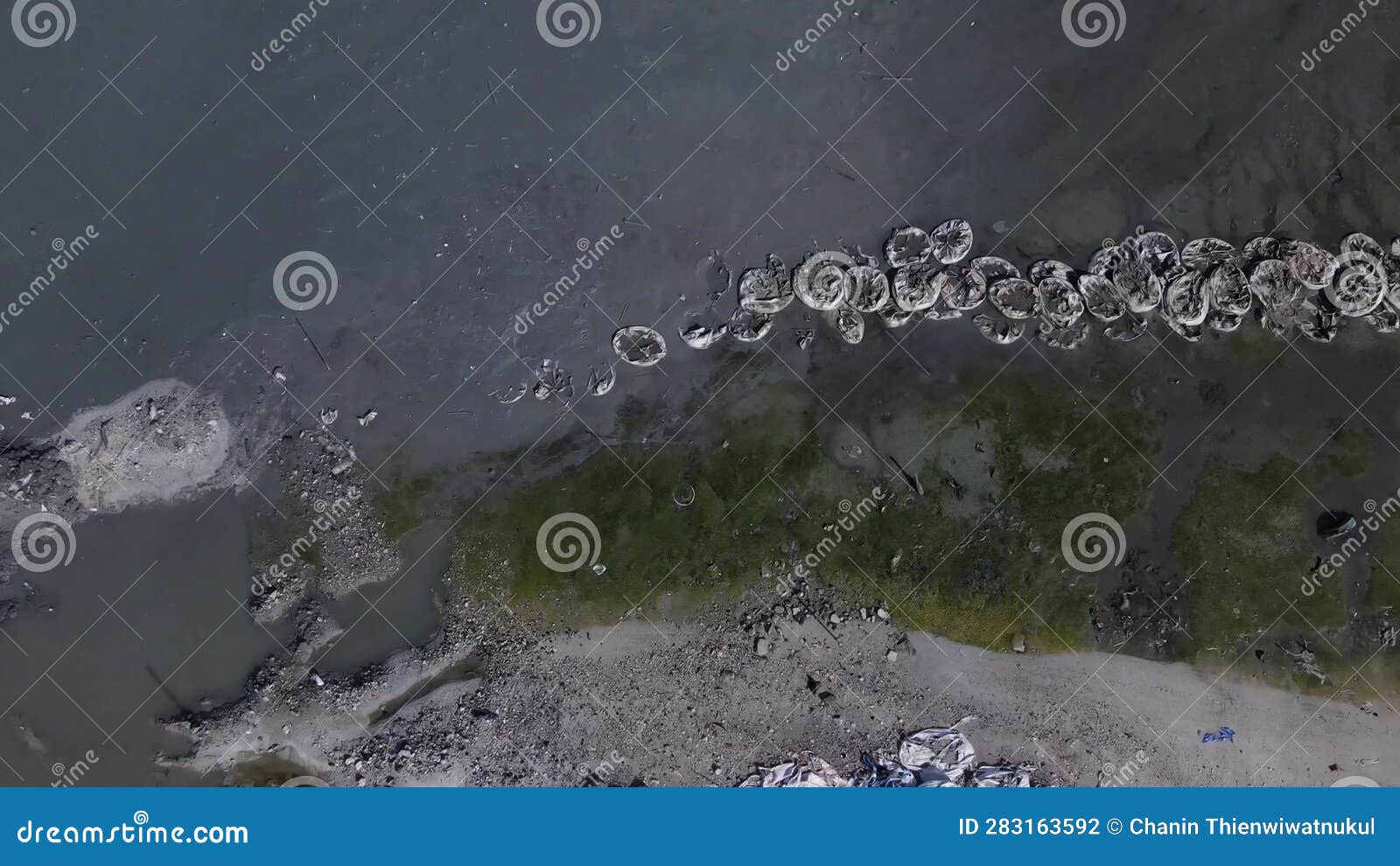 Aerial View of Backhoe Working on the Mud for Solve Pollution Problems ...