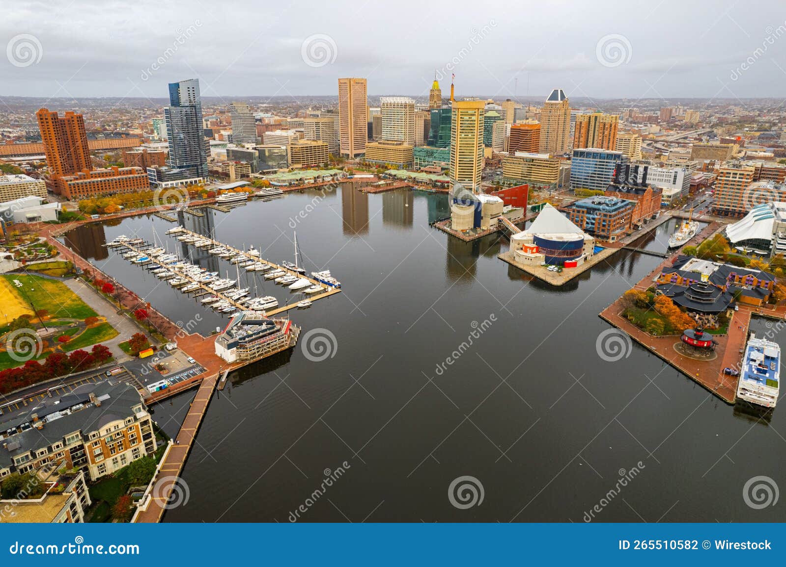 Aerial View of Baltimore Inner Harbor and Downtown Baltimore in the US ...