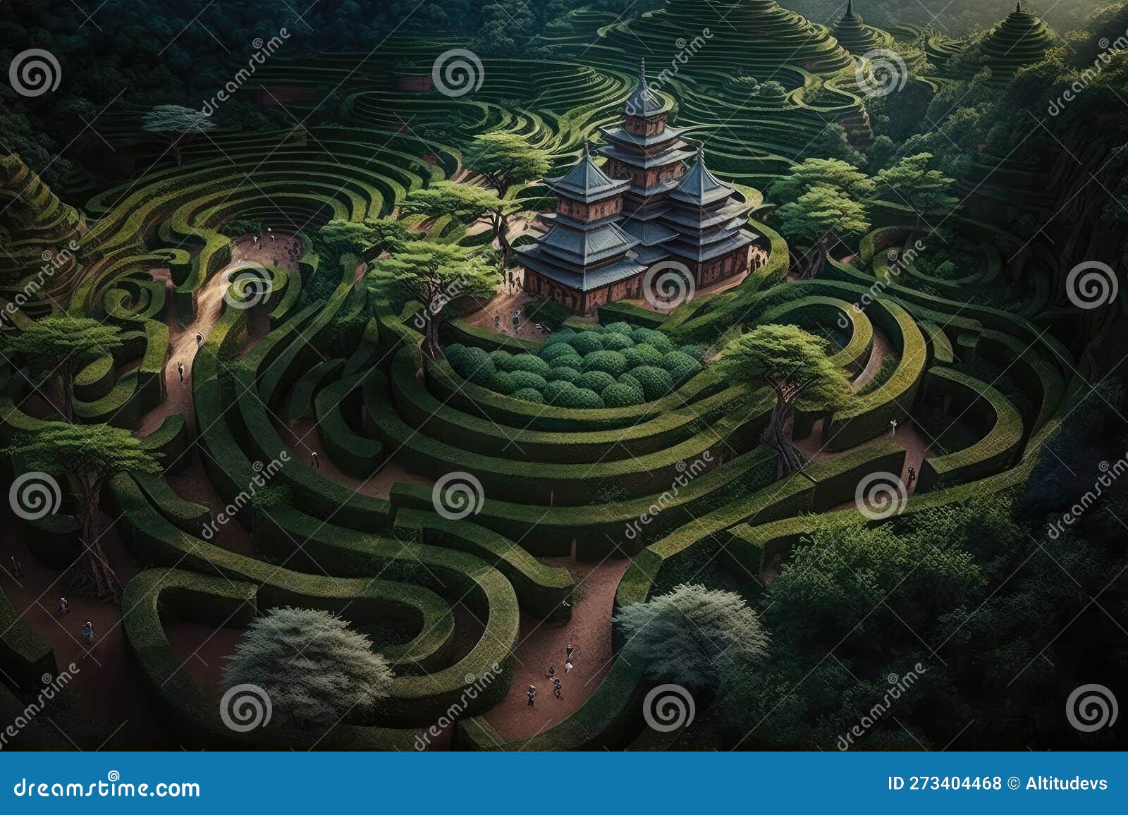 Aerial View of Bamboo Forest with Winding Pathways and Hidden Temples ... Aerial View of Bamboo Forest with Winding Pathways and Hidden Temples ...