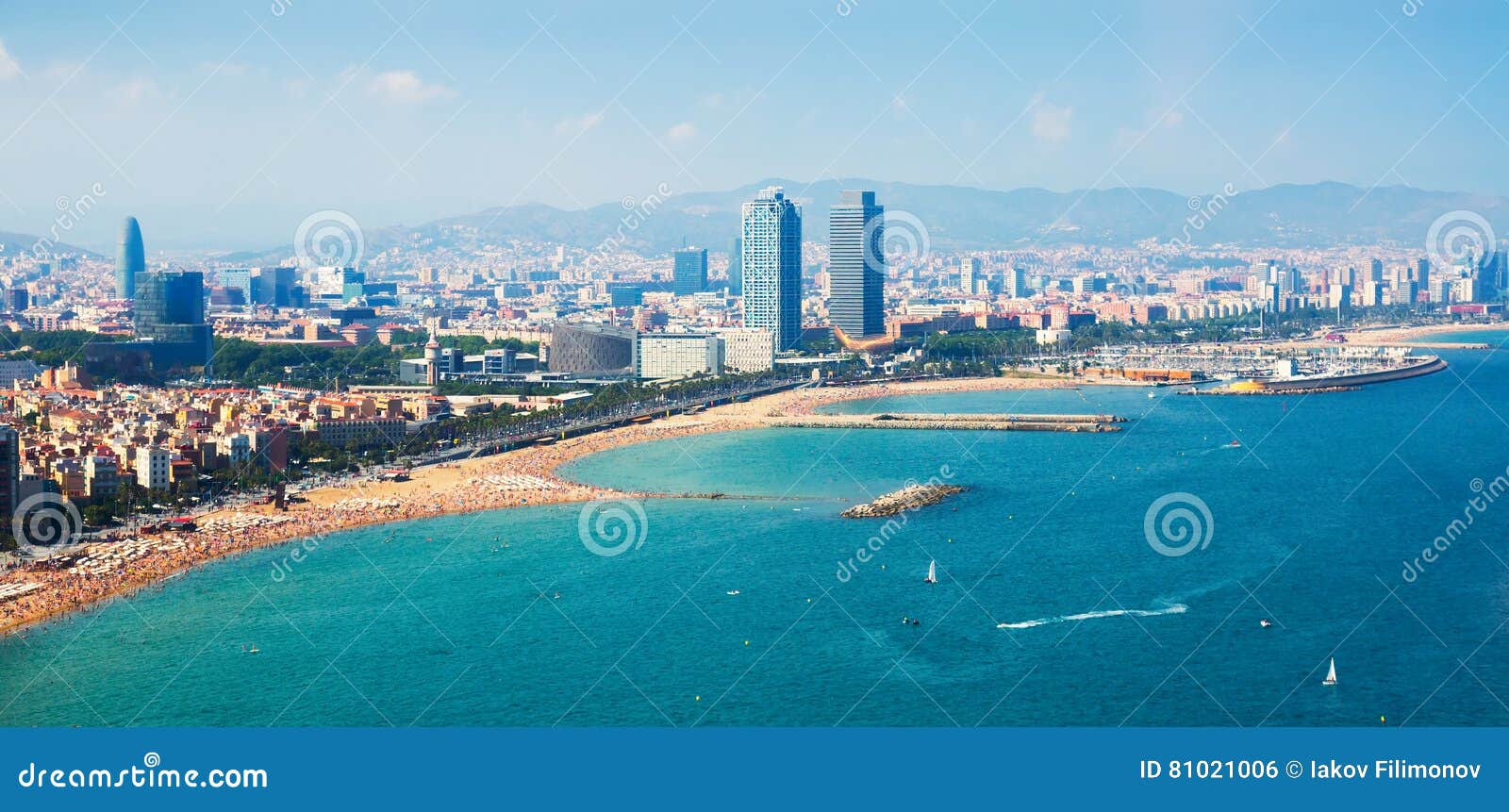 Aerial View of Barcelona from Sea Stock Photo - Image of water, coast ...
