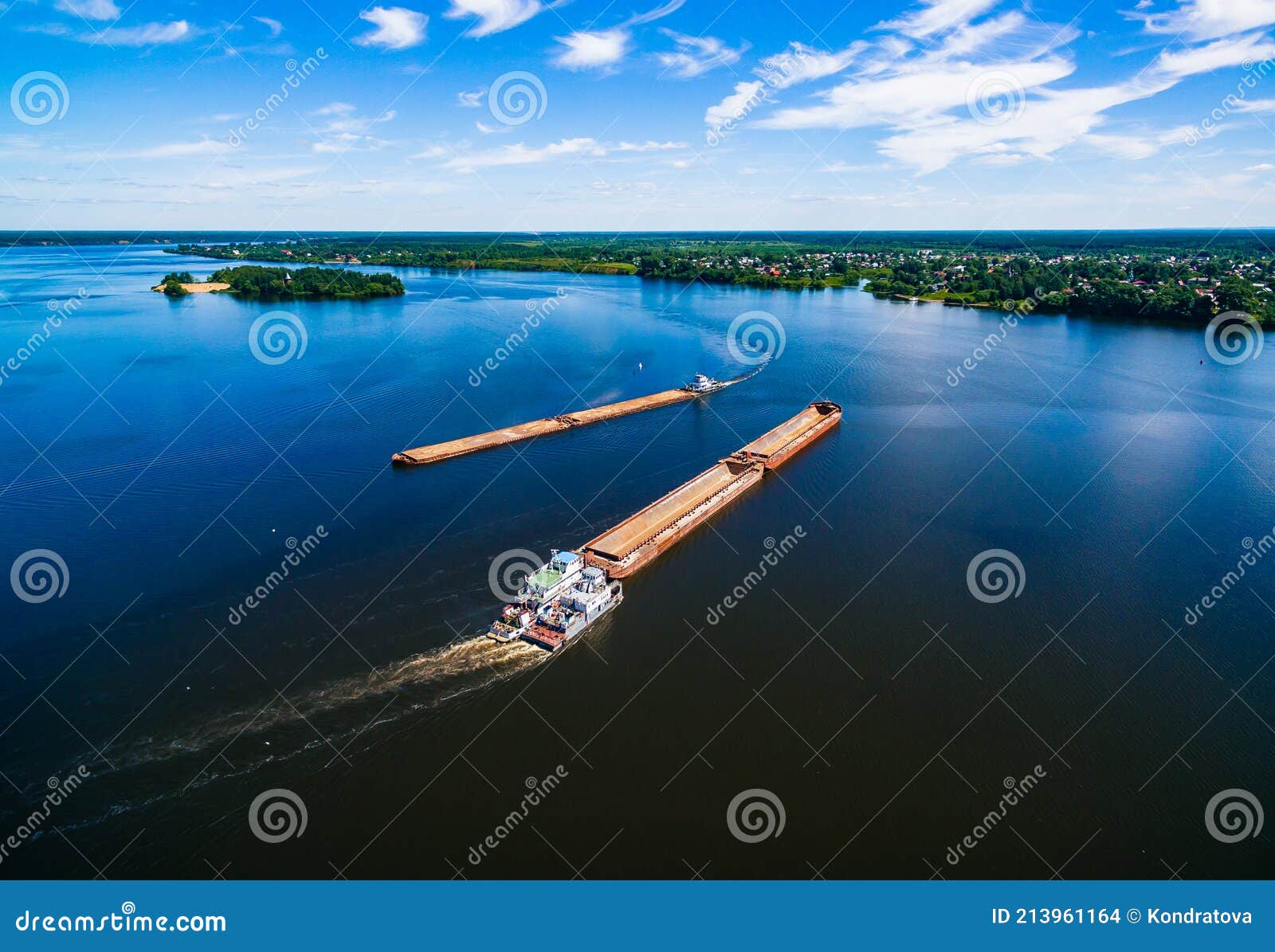 Aerial View of Barge or Offshore Vessel with Cargo on the River Stock ...