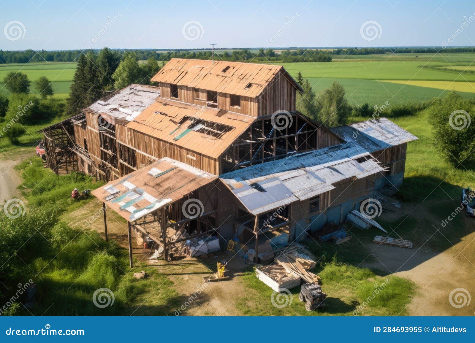 Aerial View of the Barn Restoration Process Stock Image - Image of ...