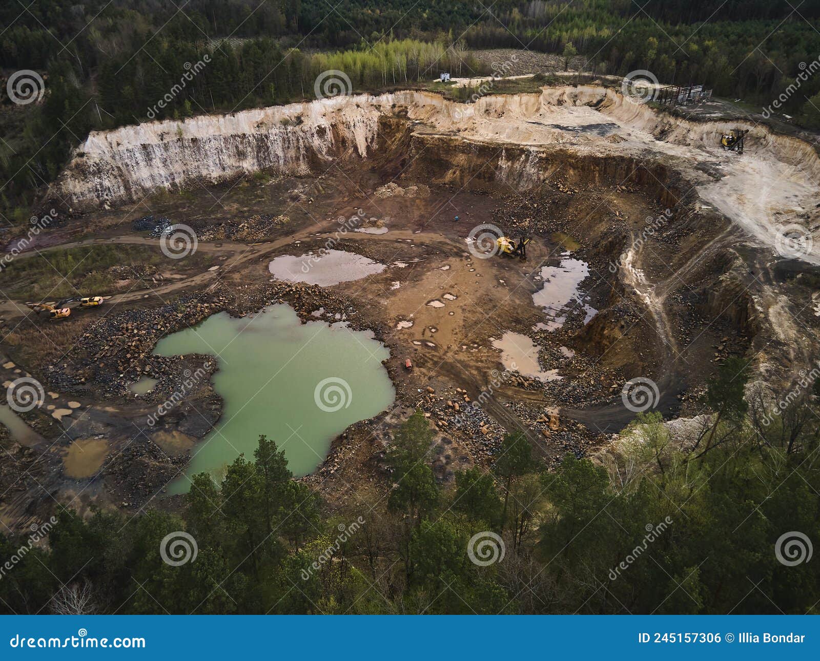 Aerial View Basalt Quarry of Open Pit with Bulldozer and Car Stock ... Aerial View Basalt Quarry of Open Pit with Bulldozer and Car Stock ...