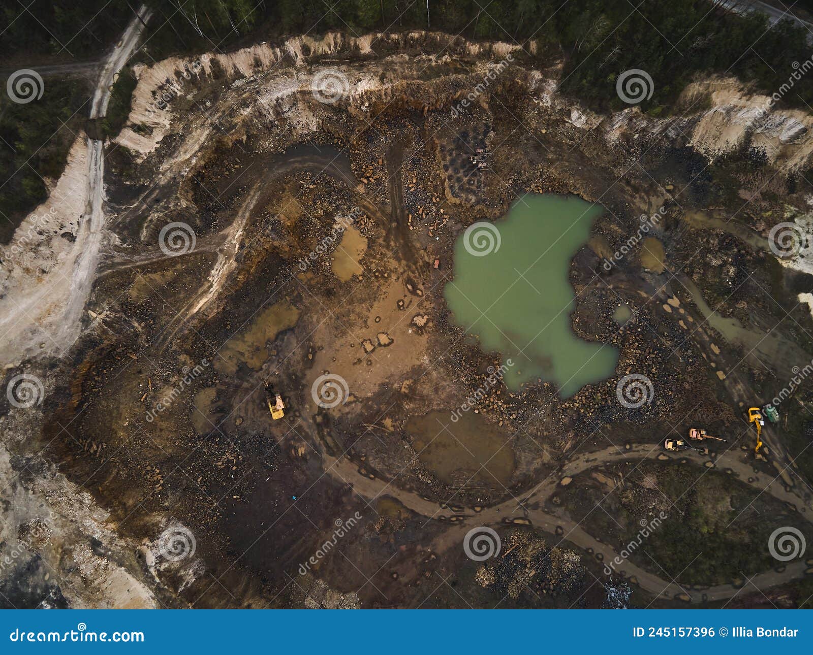 Aerial View Basalt Quarry of Open Pit with Bulldozer and Car Stock ... Aerial View Basalt Quarry of Open Pit with Bulldozer and Car Stock ...