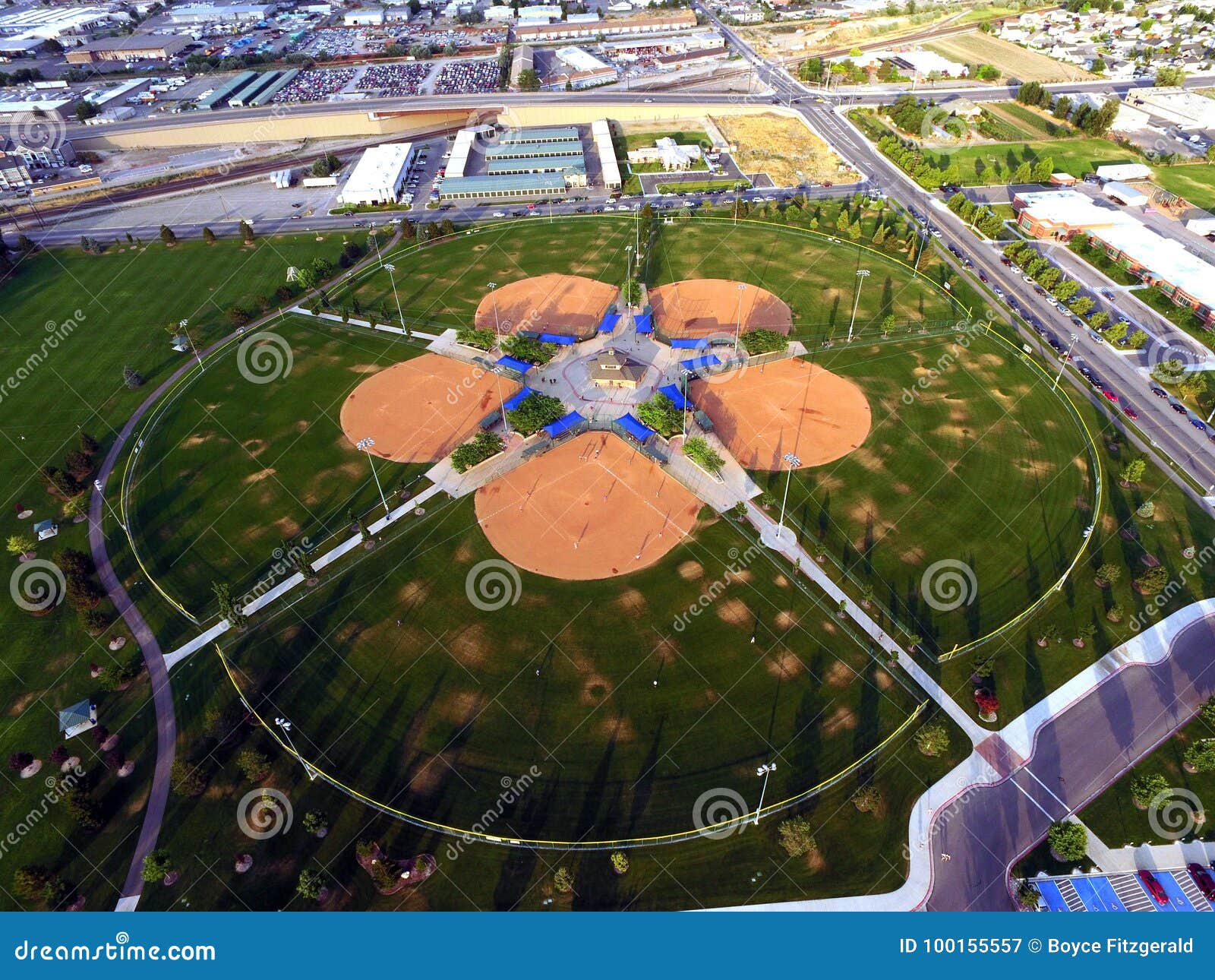 Aerial View of 5 Baseball Fields Stock Image - Image of fields, summer ...