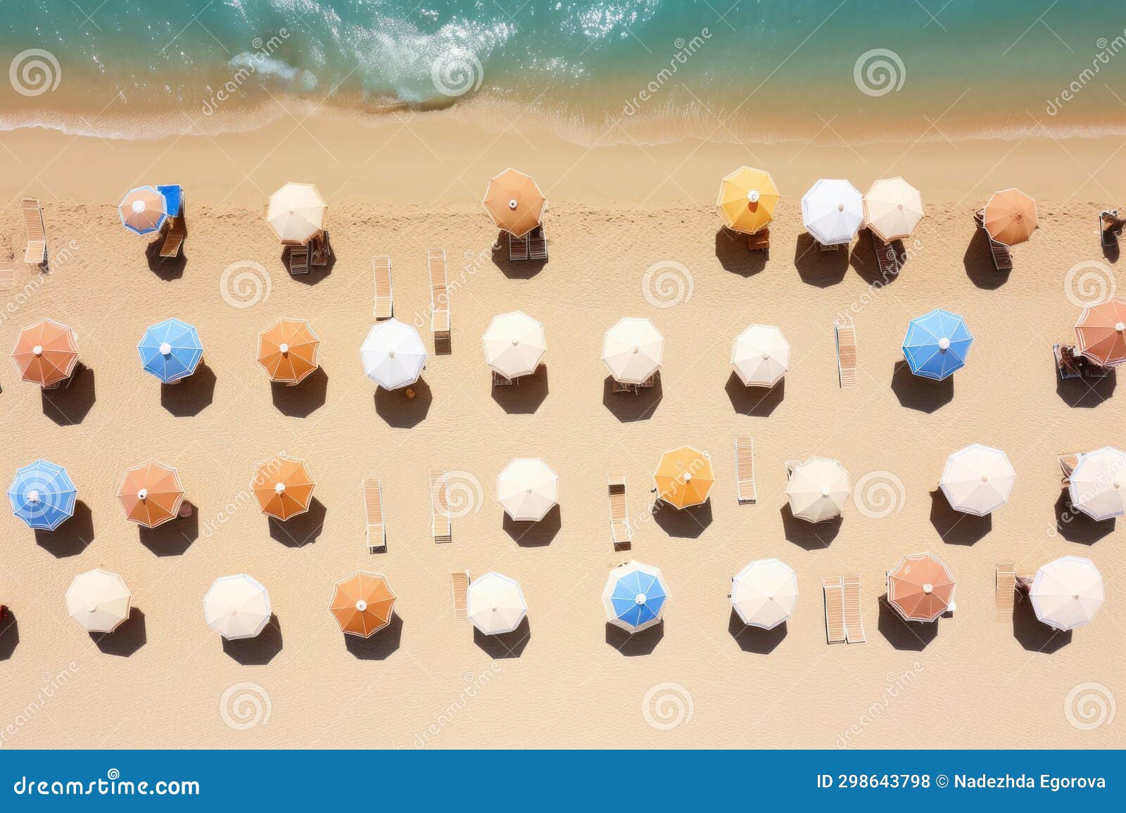 Aerial View of Beach with Lounge Chairs and Umbrellas Stock ...
