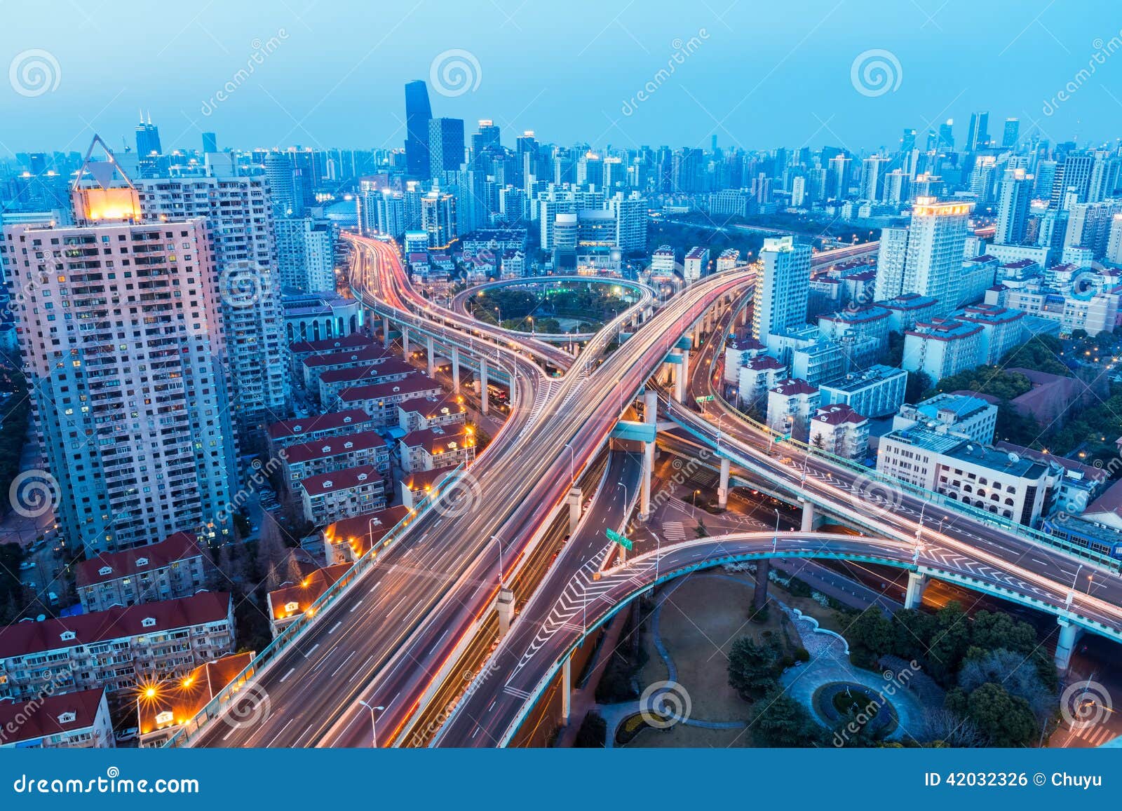 Aerial View of Beautiful City Interchange in Nightfall Stock Photo ...