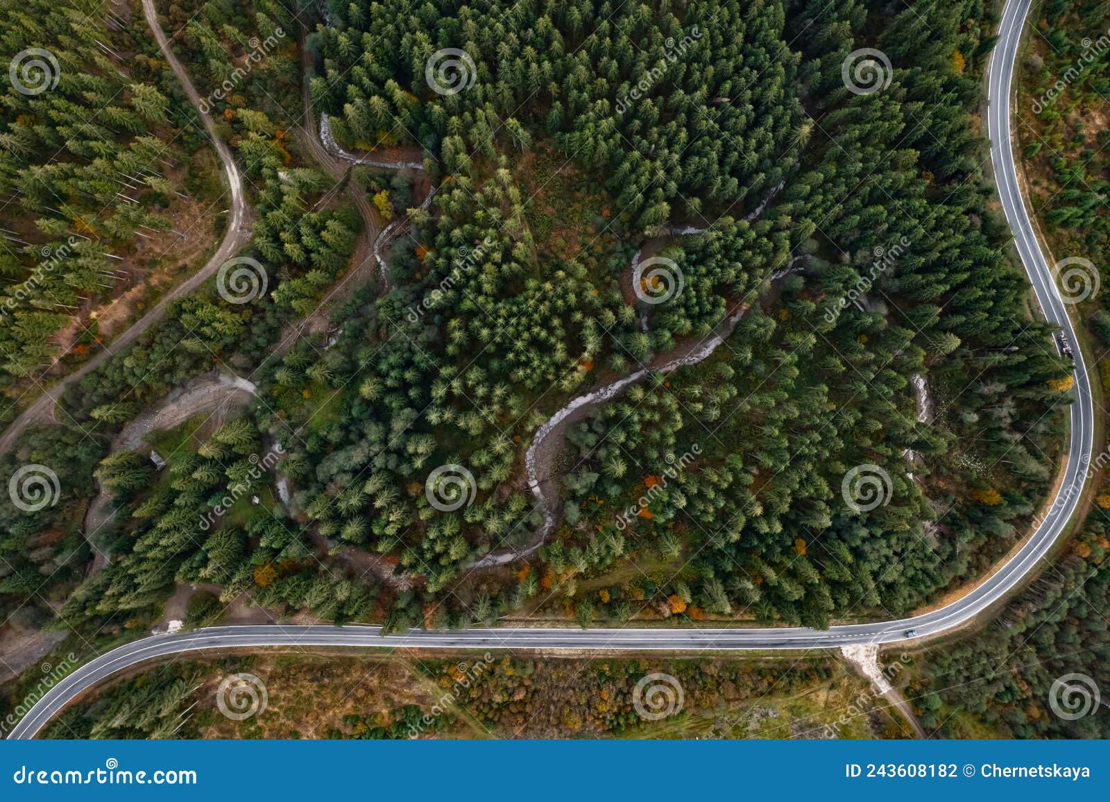 Aerial View of Beautiful Forest and Road on Autumn Day Stock Photo ...