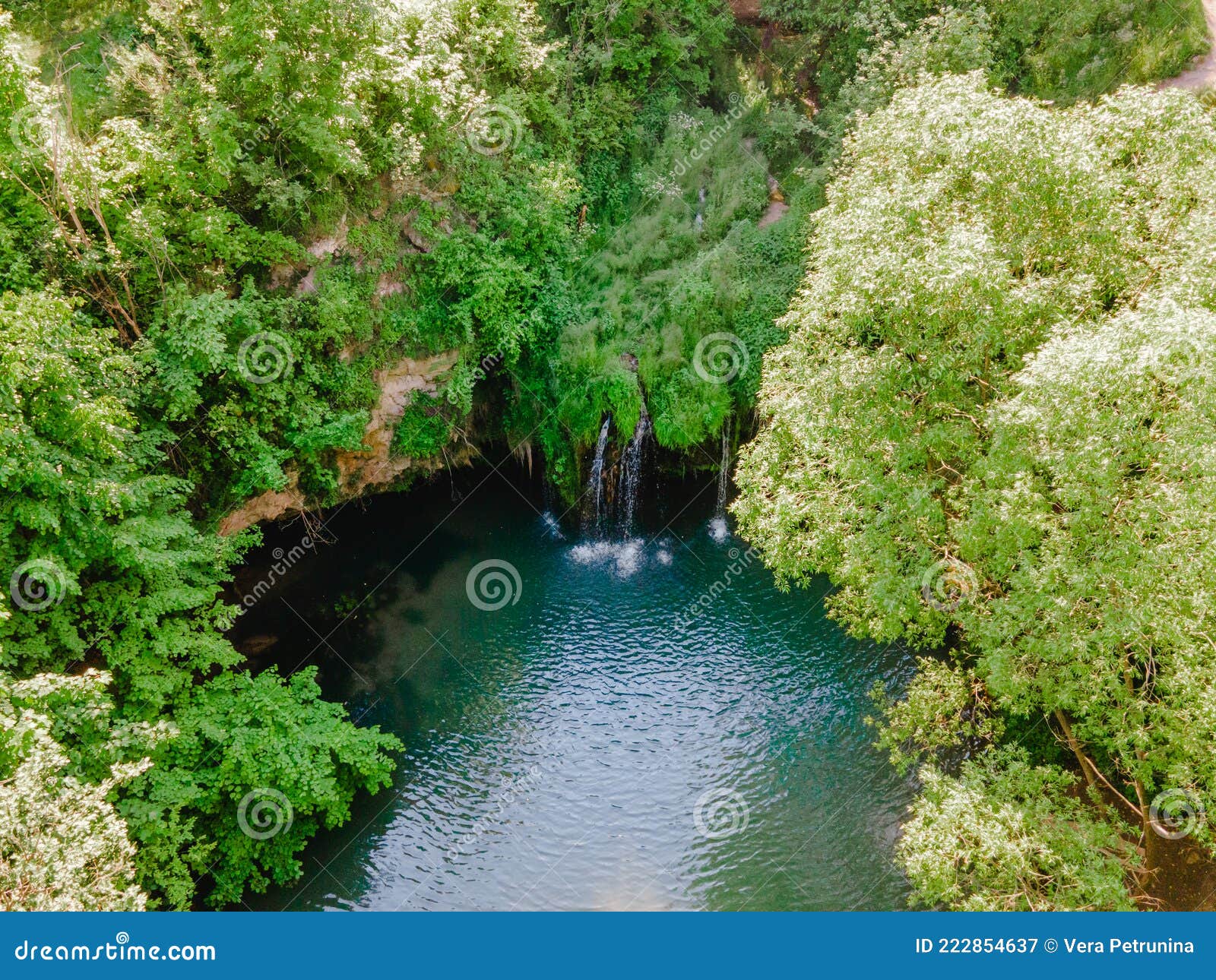 Aerial View of Beautiful Waterfall with Blue Lake Stock Image - Image ...